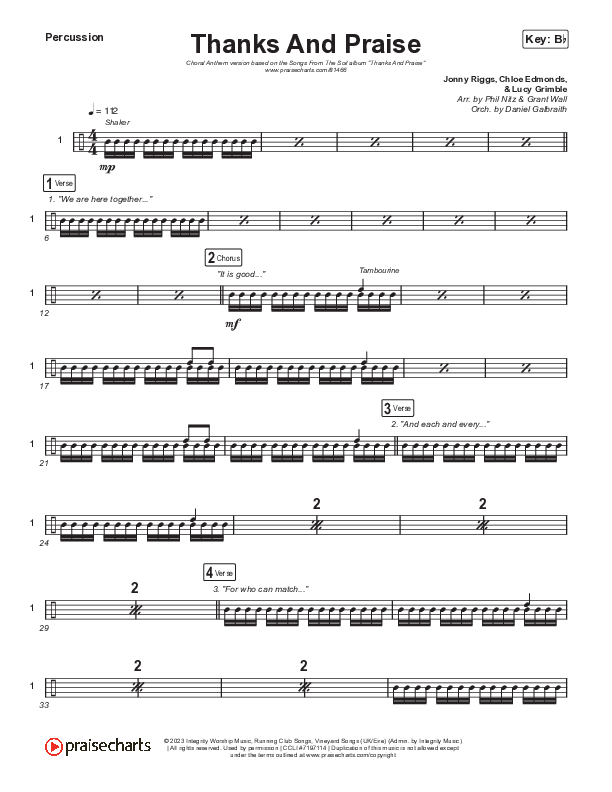 Thanks And Praise (Choral Anthem SATB) Percussion Sheet Music PDF ...