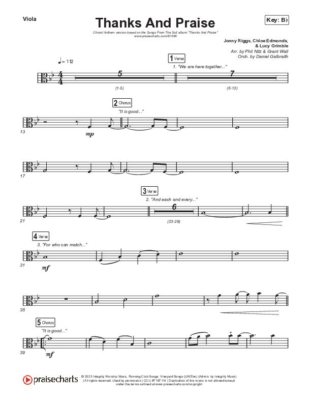 Thanks And Praise (Choral Anthem SATB) Viola Sheet Music PDF (Songs ...