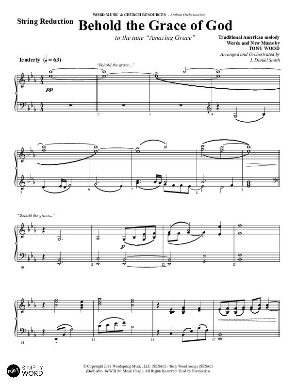 Behold The Grace Of God Choral Anthem Satb String Reduction Sheet