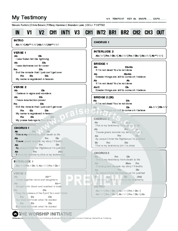 My Testimony Chords PDF (The Worship Initiative) - PraiseCharts