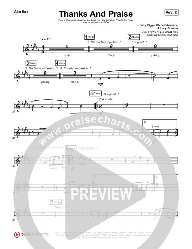 Thanks And Praise (Worship Choir/SAB) Alto Sax Sheet Music PDF (Songs ...