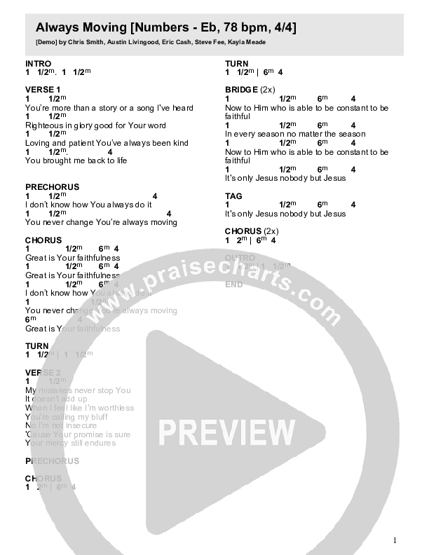 Always Moving Chords PDF (Crossroads Music) - PraiseCharts