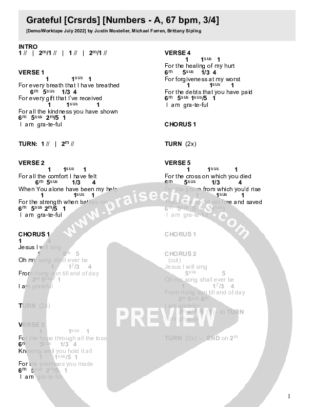 Grateful Chords PDF (Crossroads Music) - PraiseCharts