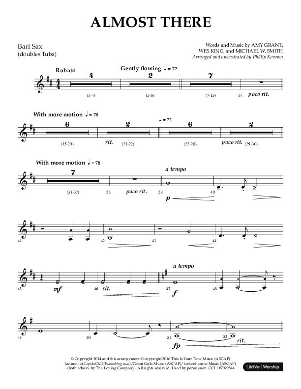 Almost There (Choral Anthem SATB) Bari Sax Sheet Music PDF (Arr. Phillip Keveren / Lifeway ...