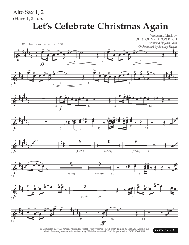 Let's Celebrate Christmas Again (Choral Anthem SATB) Alto Sax Sheet ...