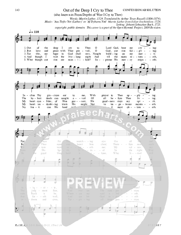 Out Of The Deep I Cry To Thee Hymn Sheet (Traditional Hymn) - PraiseCharts