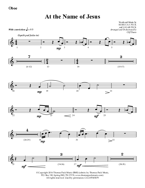 At The Name Of Jesus (Choral Anthem SATB) Oboe Sheet Music PDF (Lifeway Choral / Arr. Cliff ...
