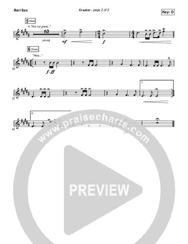 Creator Bari Sax Sheet Music Pdf Phil Wickham Praisecharts