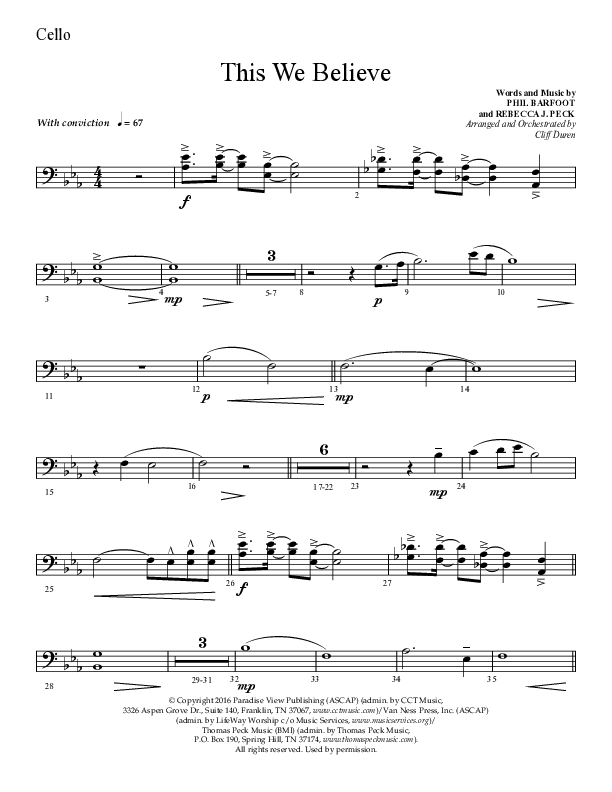 This We Believe (Choral Anthem SATB) Cello Sheet Music PDF (Lifeway Choral / Arr. Cliff Duren ...