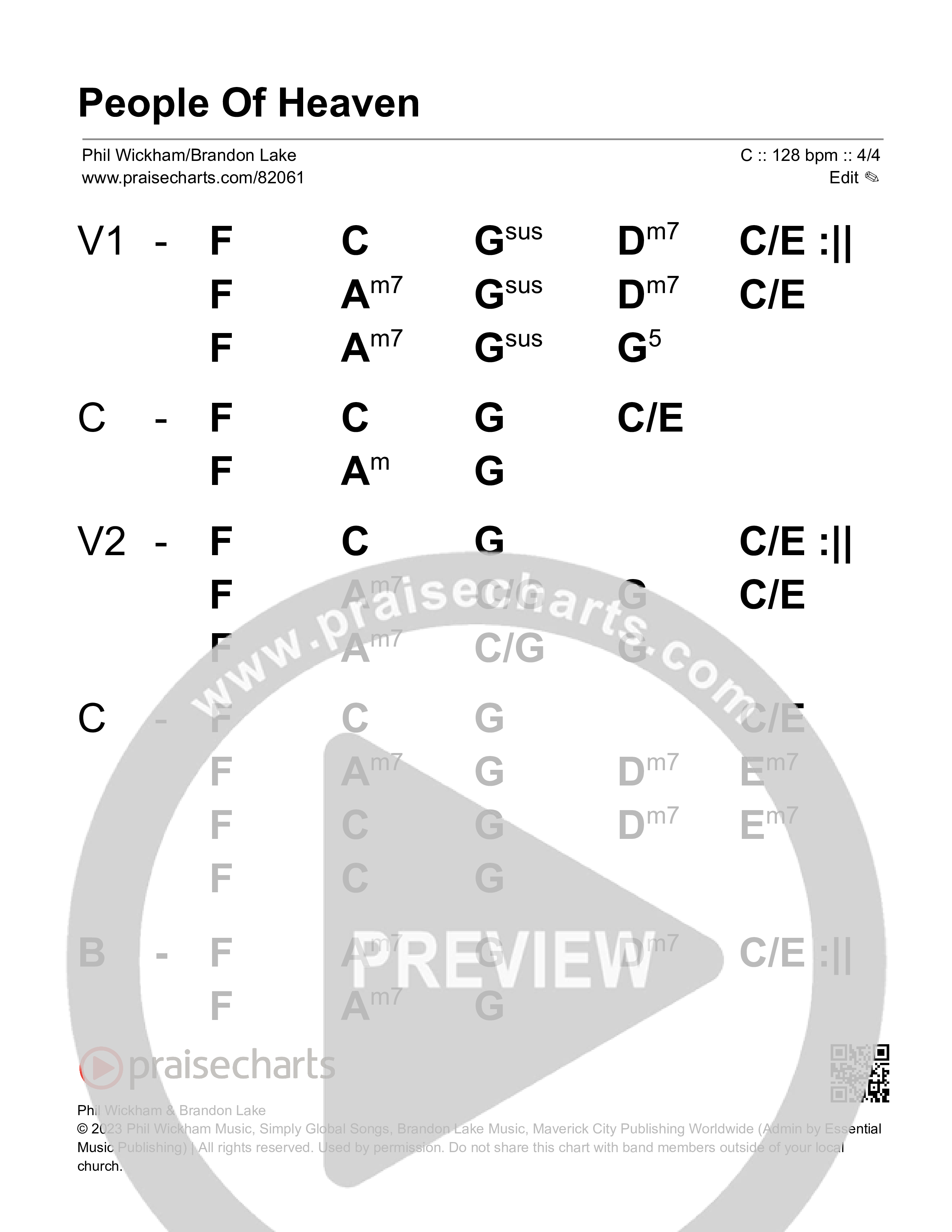 People Of Heaven Free Chords PDF (Phil Wickham / Brandon Lake ...