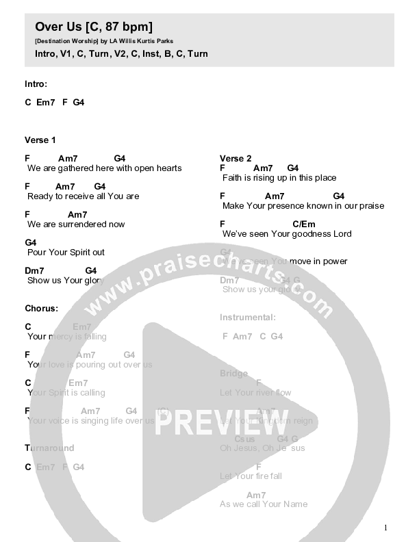 Over Us Chords PDF (Destination Worship) - PraiseCharts