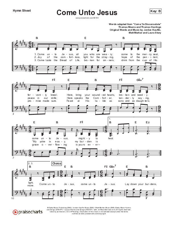 Come Unto Jesus (Live) Hymn Sheet (Keith & Kristyn Getty / Laura Story ...