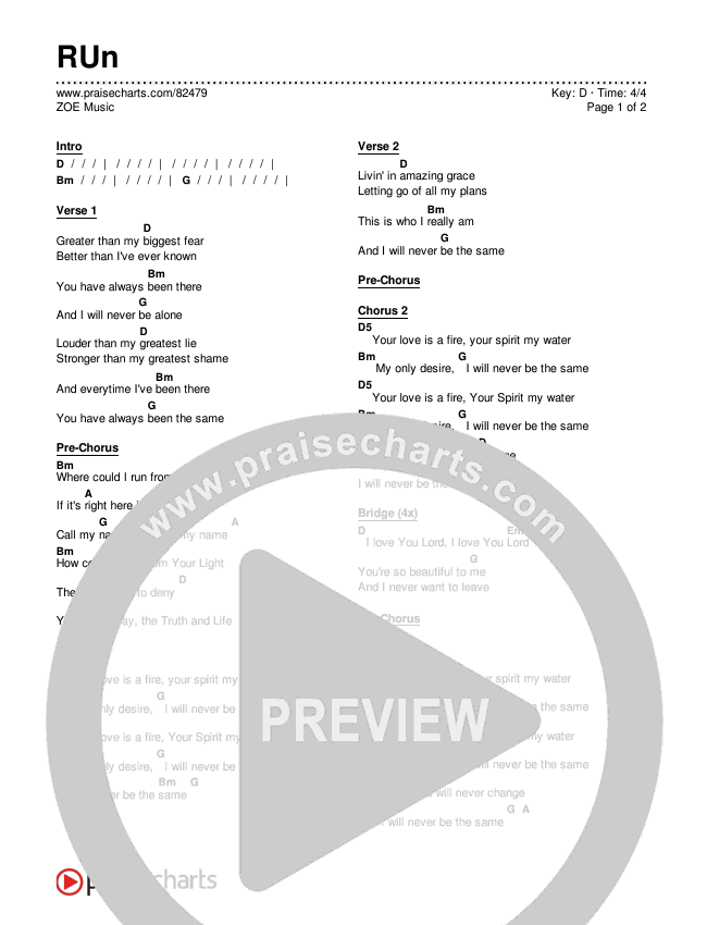 Run Chords PDF (ZOE Music) - PraiseCharts