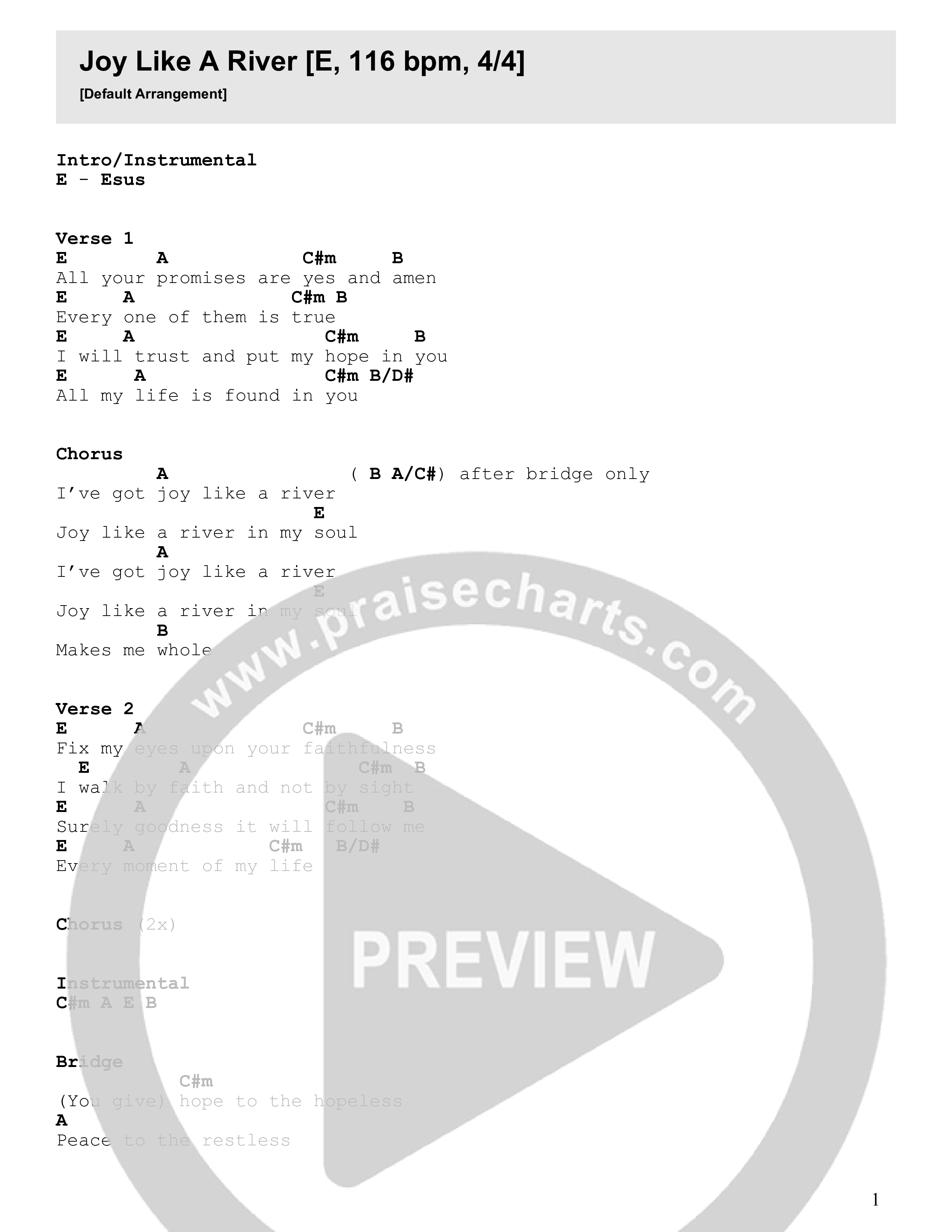 Joy Like A River (Live) Chords PDF (Every Nation Music) - PraiseCharts