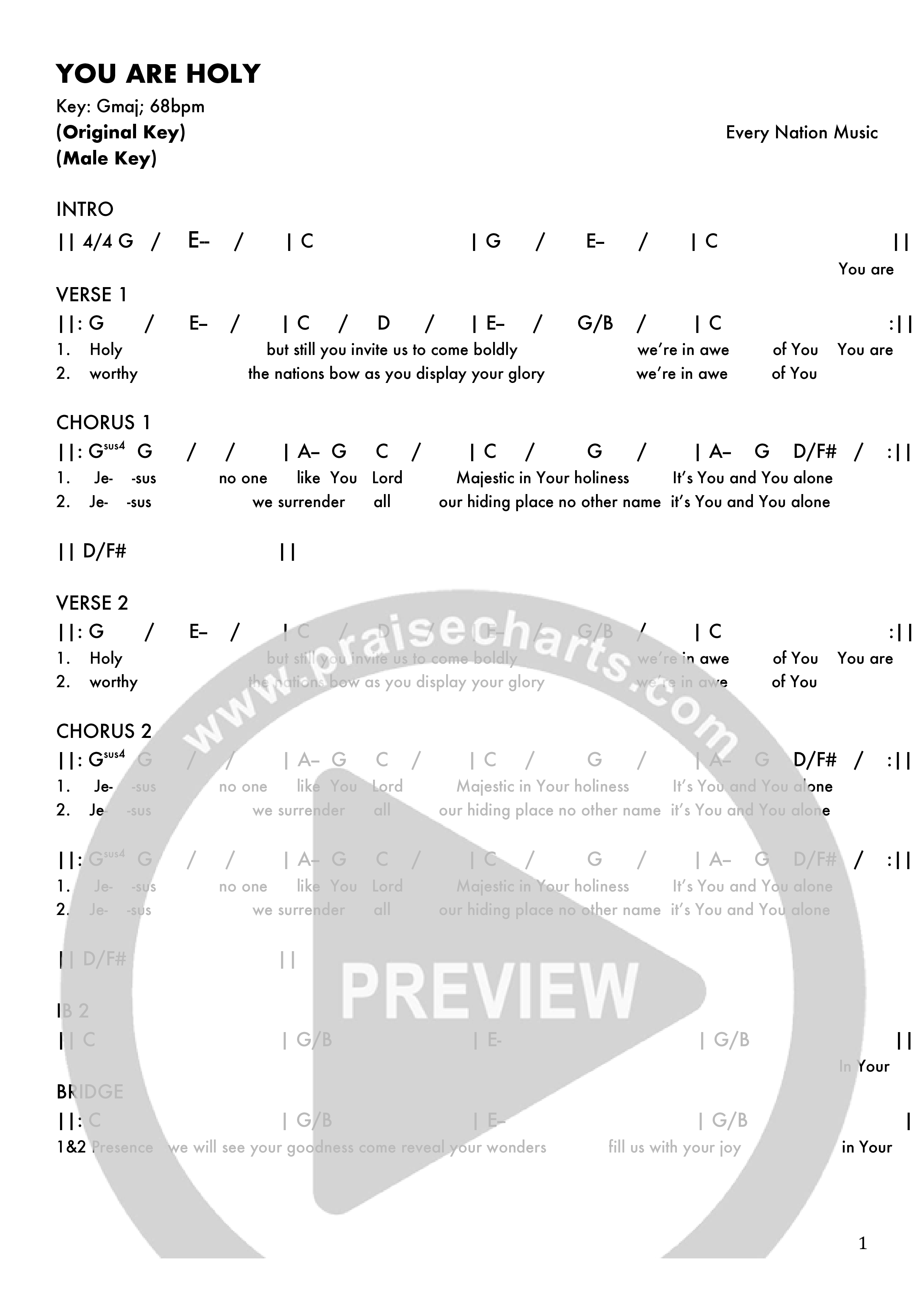 You Are Holy (Live) Chords PDF (Every Nation Music) - PraiseCharts
