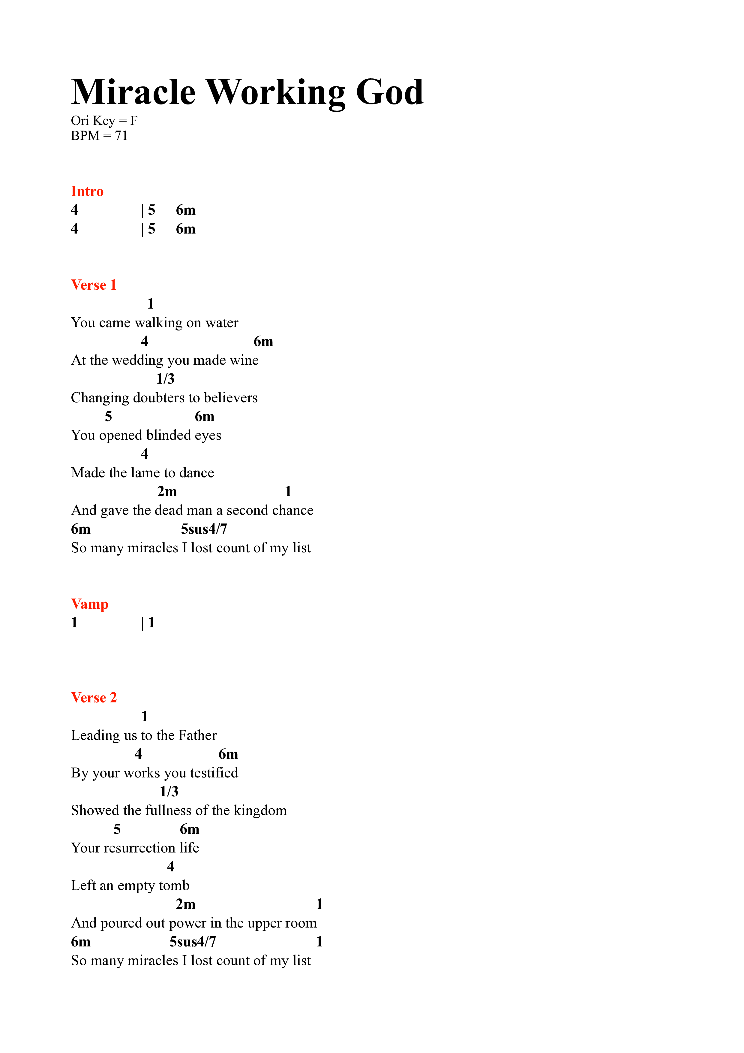 Miracle Working God (Live) Chords PDF (Every Nation Music) - PraiseCharts