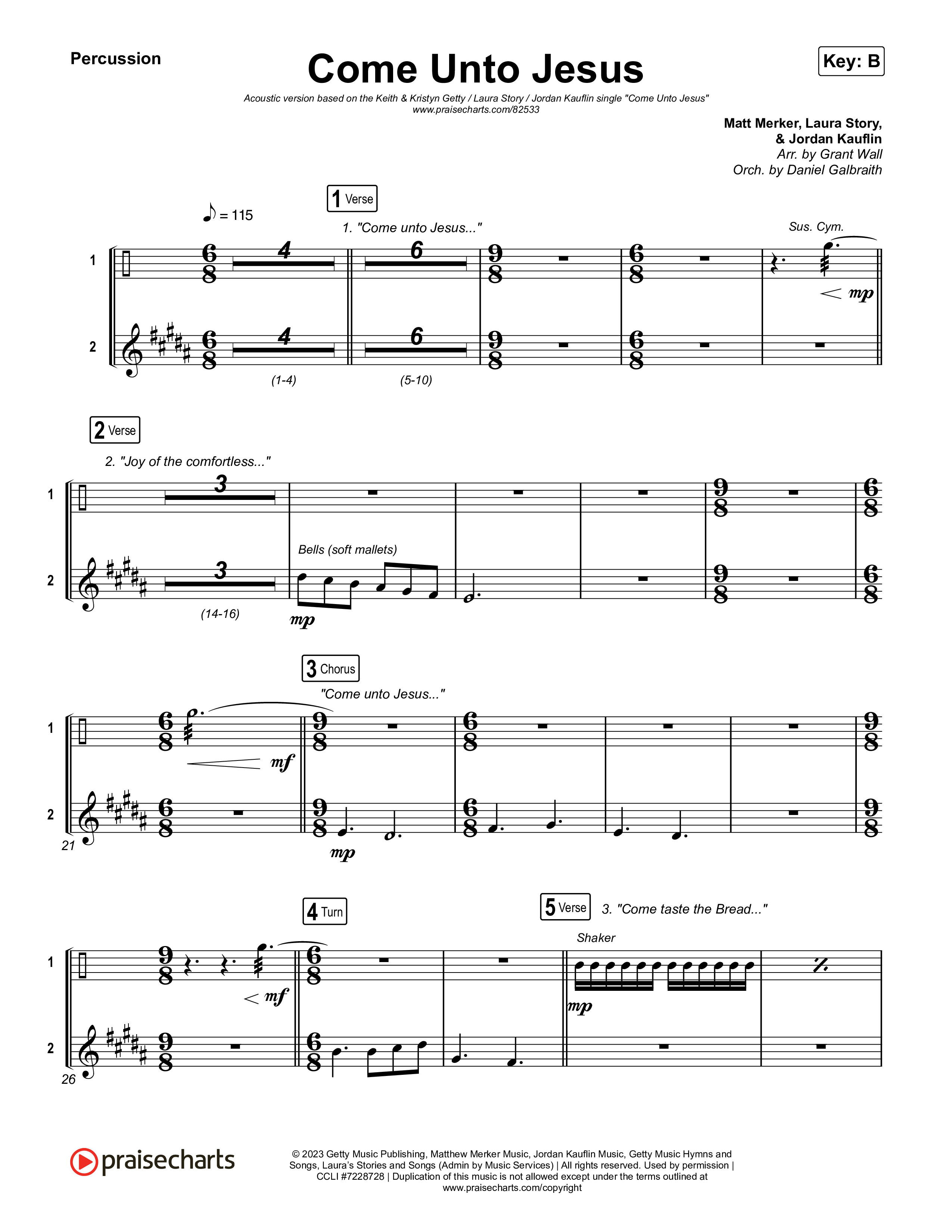 Come Unto Jesus (Acoustic) Percussion Sheet Music PDF (Keith & Kristyn Getty / Laura Story ...