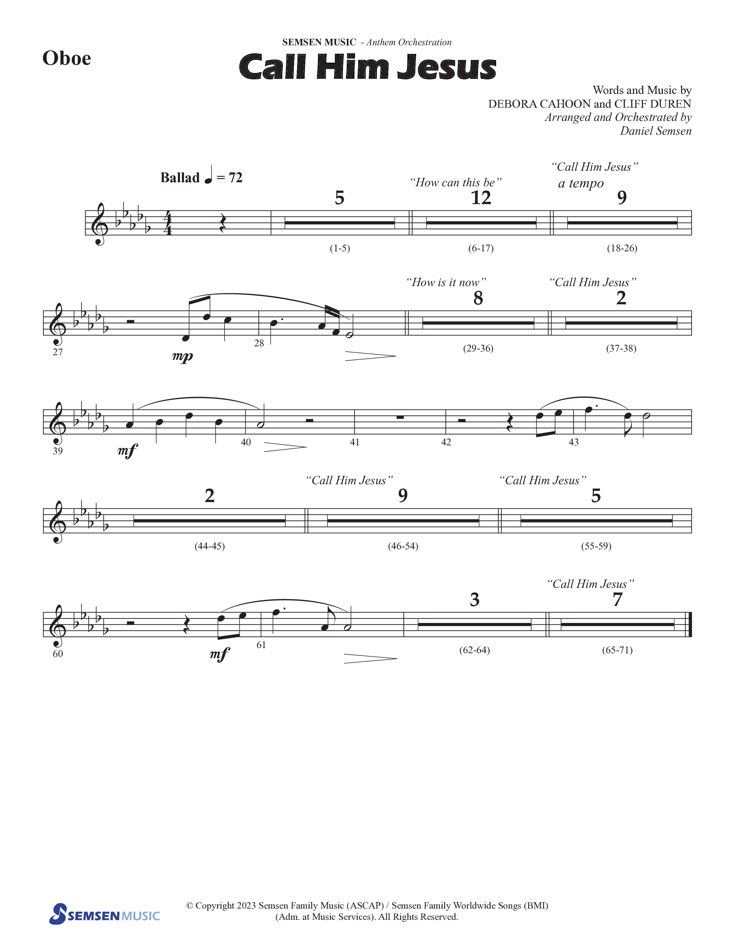 Call Him Jesus (Choral Anthem SATB) Oboe Sheet Music PDF (Semsen Music / Arr. Daniel Semsen ...