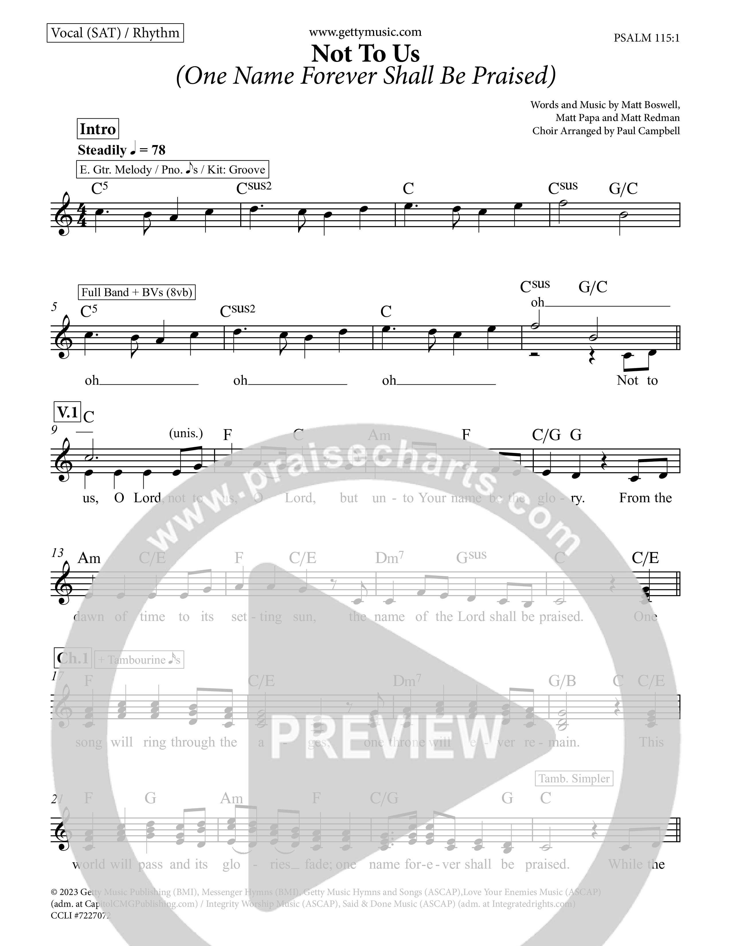 Not to Us (One Name Forever Shall Be Praised) Sheet Music PDF (Matt Papa / Matt Boswell / Matt ...