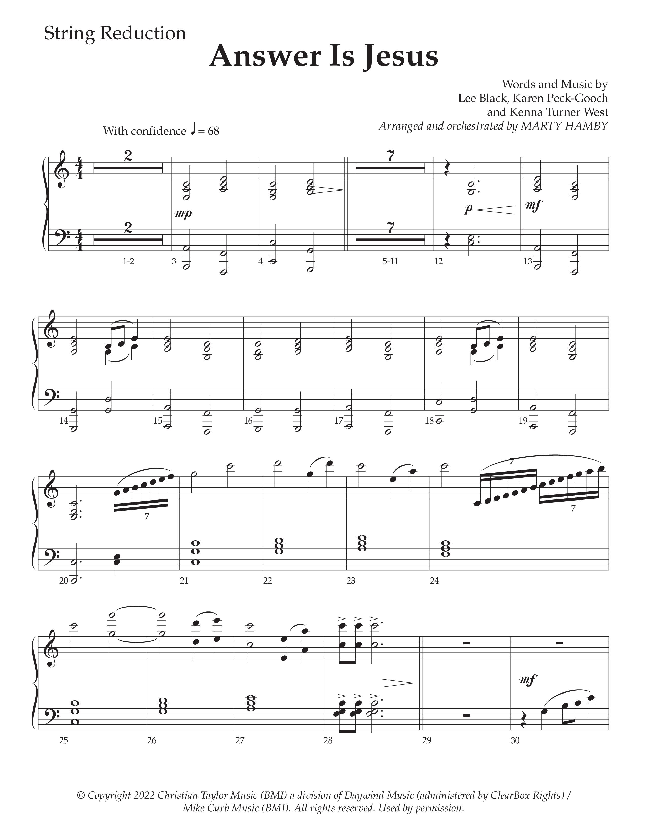 Answer Is Jesus (Choral Anthem SATB) String Reduction Sheet Music PDF (Daywind Worship / Arr ...