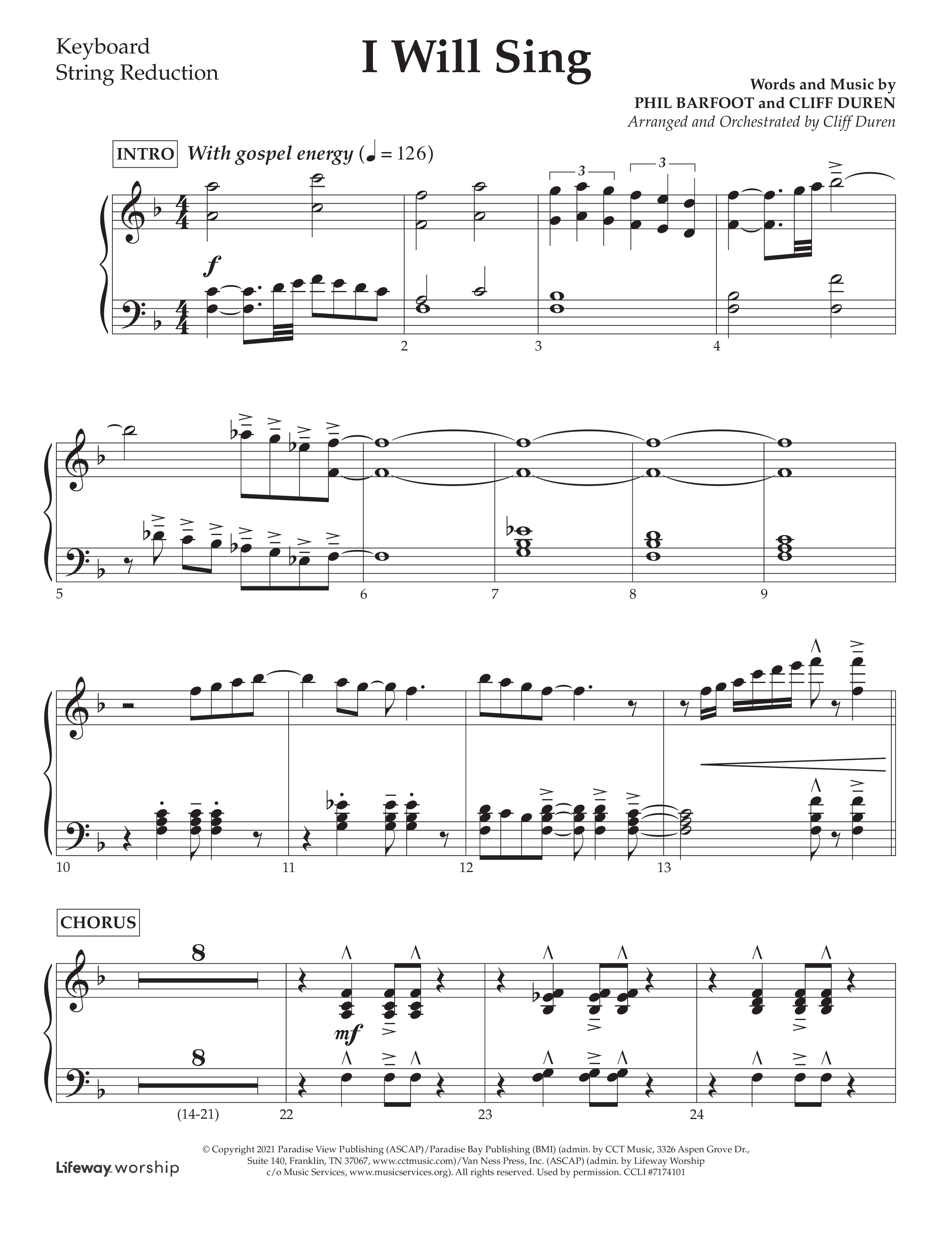 I Will Sing (Choral Anthem SATB) String Reduction Sheet Music PDF (Arr. Cliff Duren / Lifeway ...