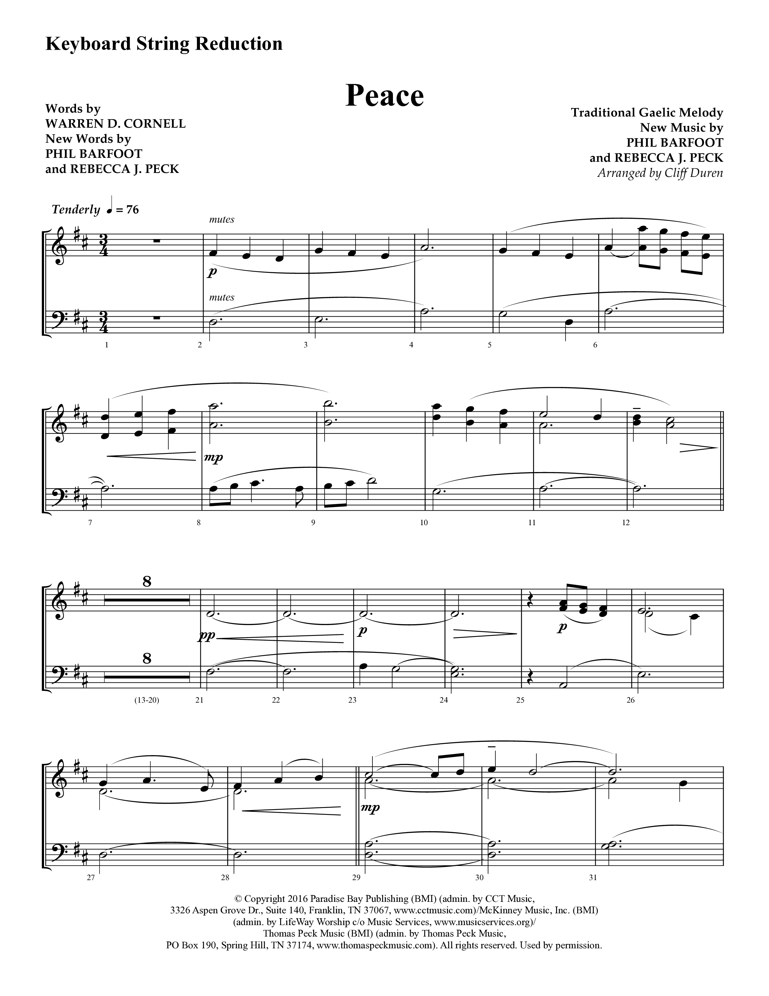 Peace (Choral Anthem SATB) String Reduction Sheet Music PDF (Lifeway Choral / Arr. Cliff Duren ...
