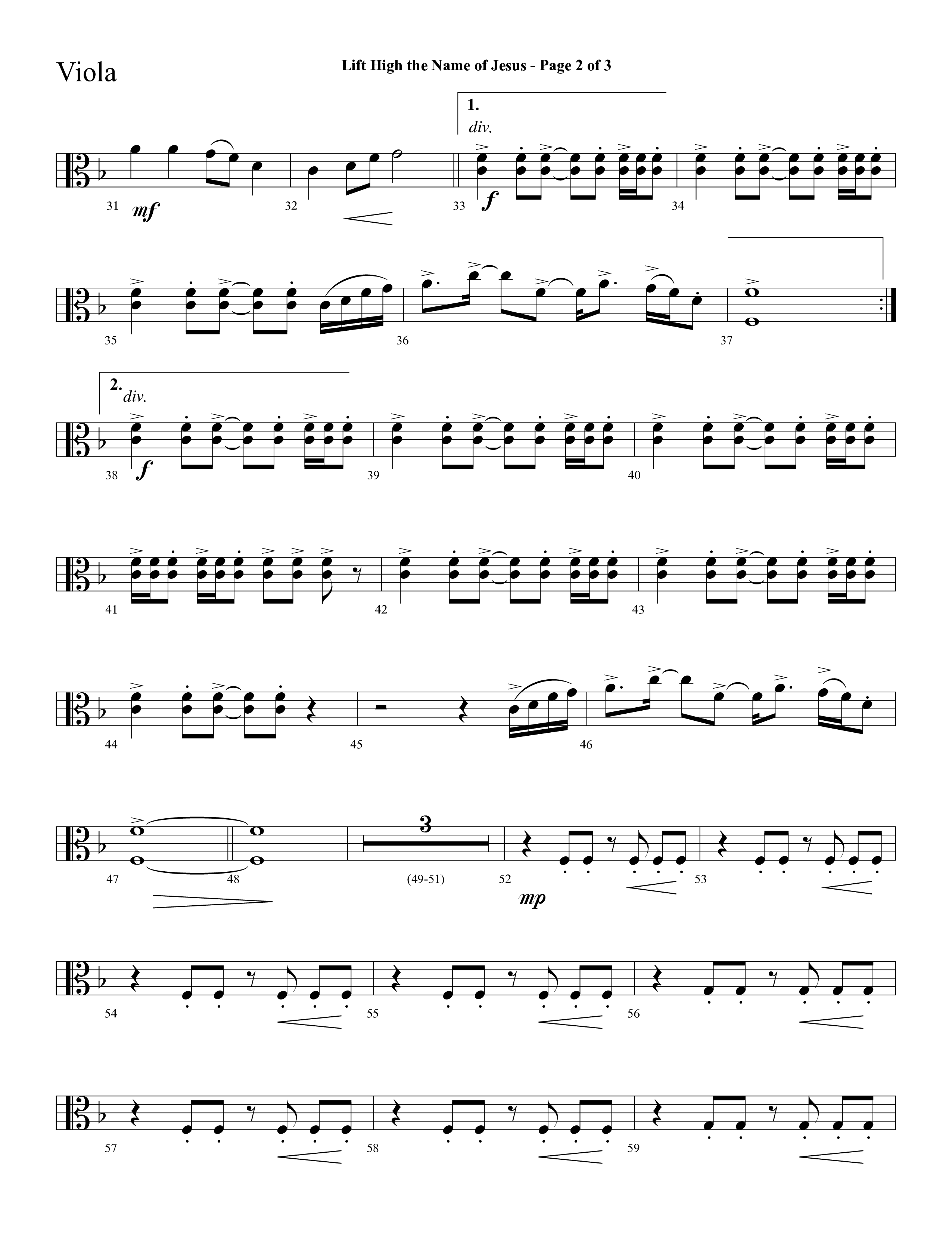 Lift High The Name Of Jesus (Choral Anthem SATB) Viola Sheet Music PDF (Lifeway Choral / Arr ...