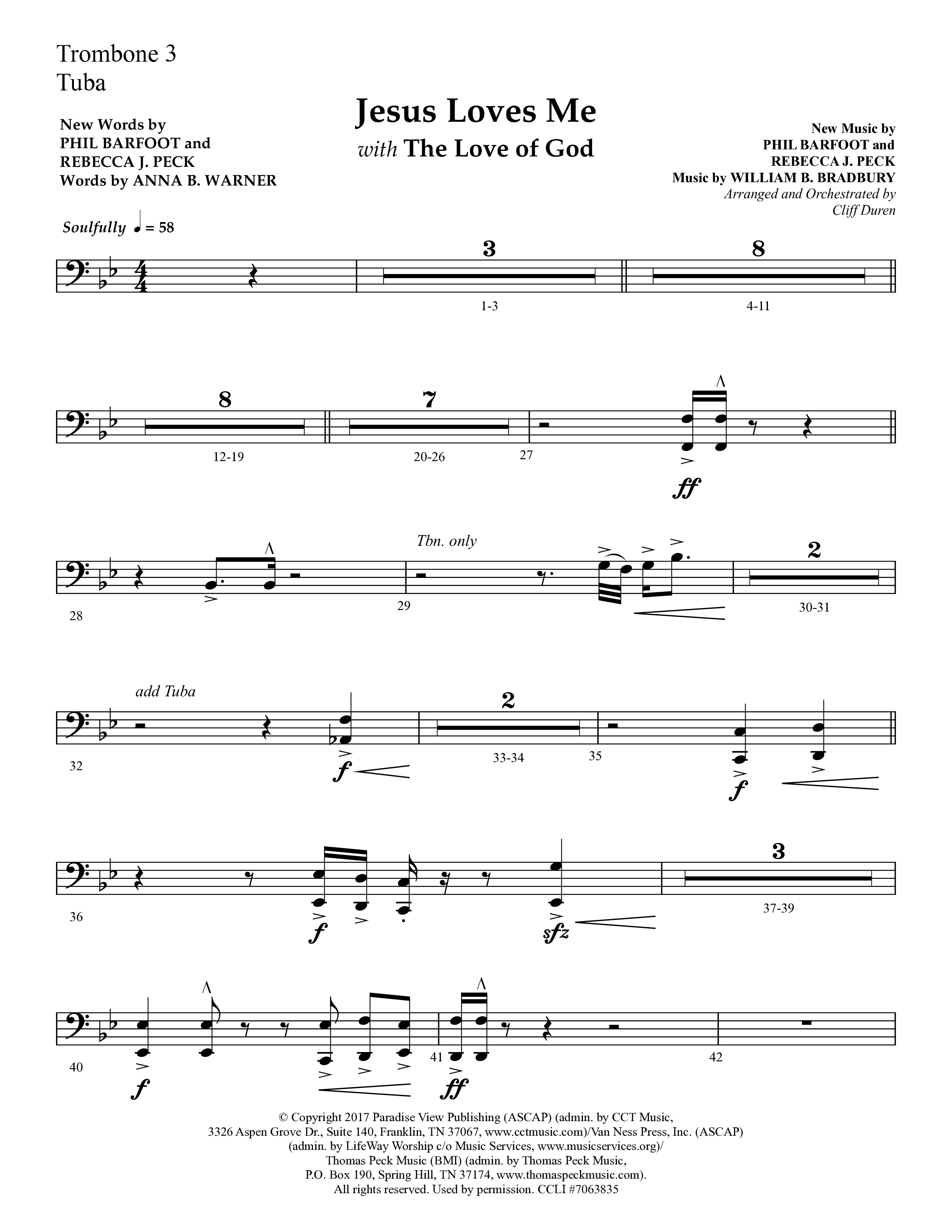Jesus Loves Me With The Love Of God Choral Anthem Satb Trombone Tuba