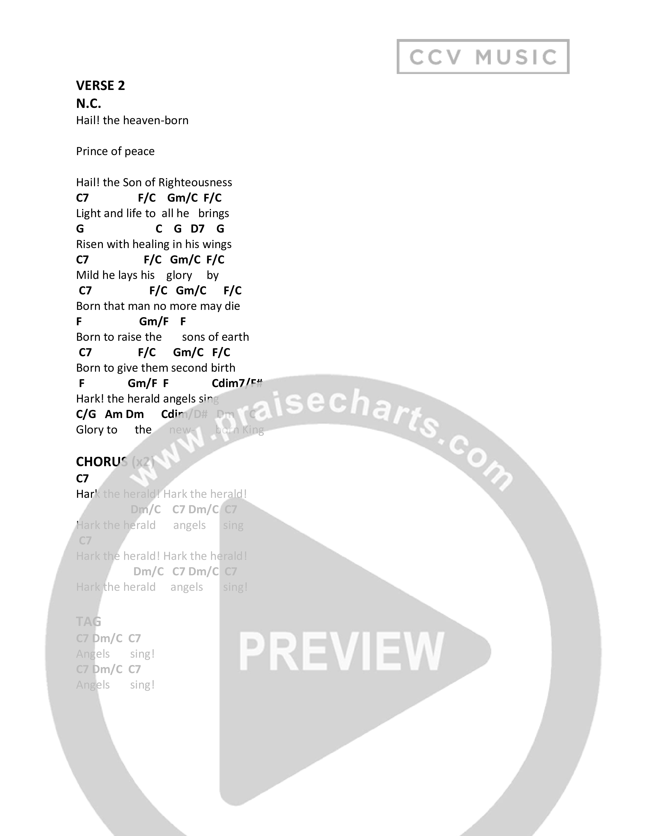 Hark The Herald Angels Sing Chords PDF (CCV Music) - PraiseCharts
