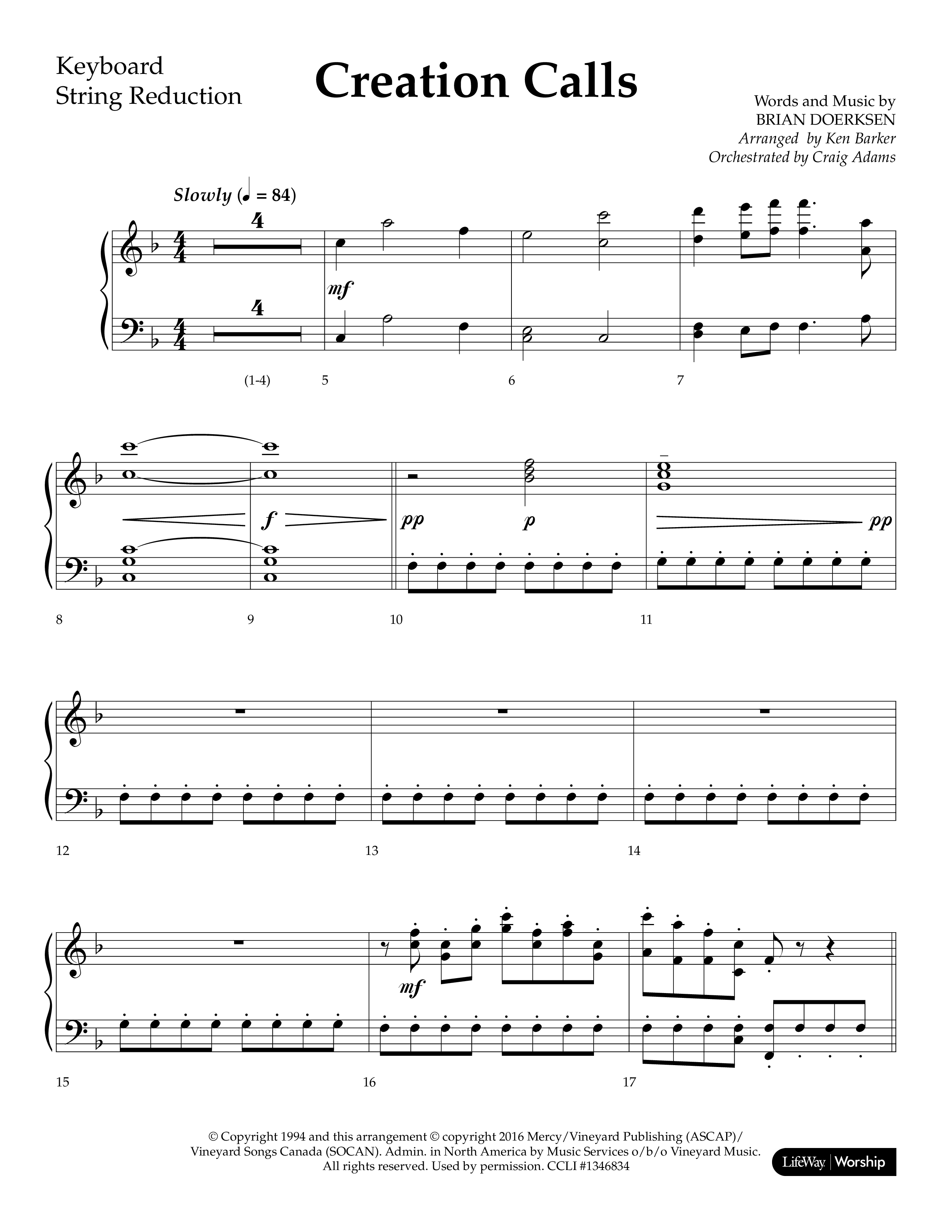 Creation Calls (Choral Anthem SATB) String Reduction Sheet Music PDF (Lifeway Choral / Arr. Ken ...