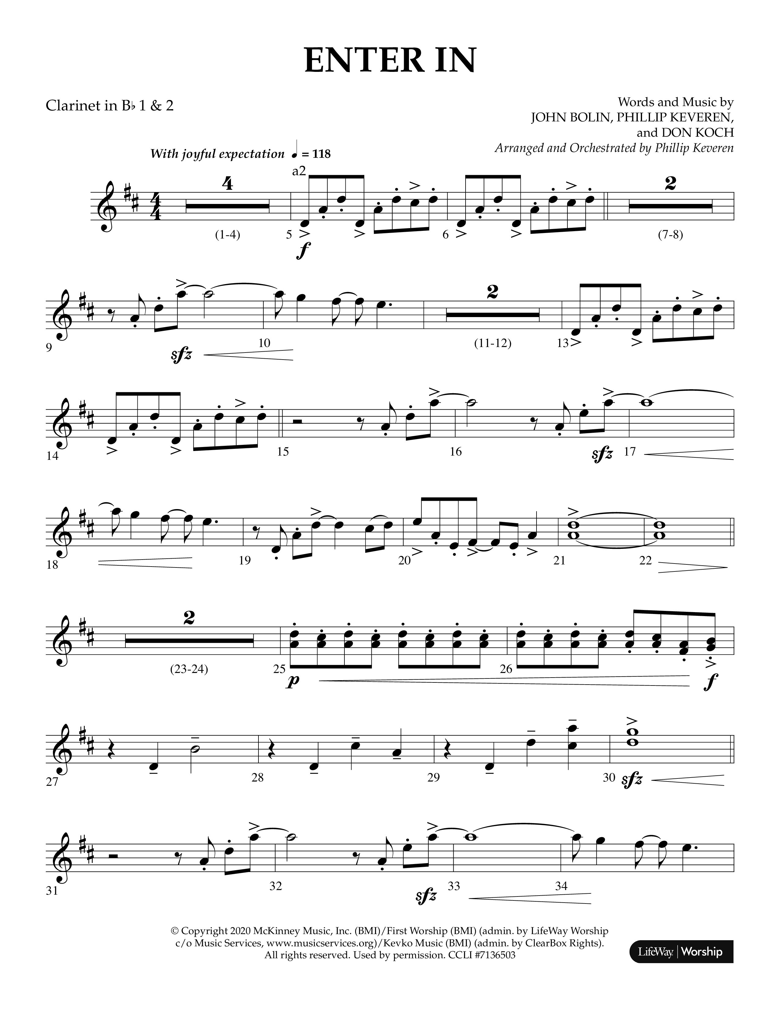 Enter In (Choral Anthem SATB) Clarinet Sheet Music PDF (Lifeway Choral / Arr. Phillip Keveren ...