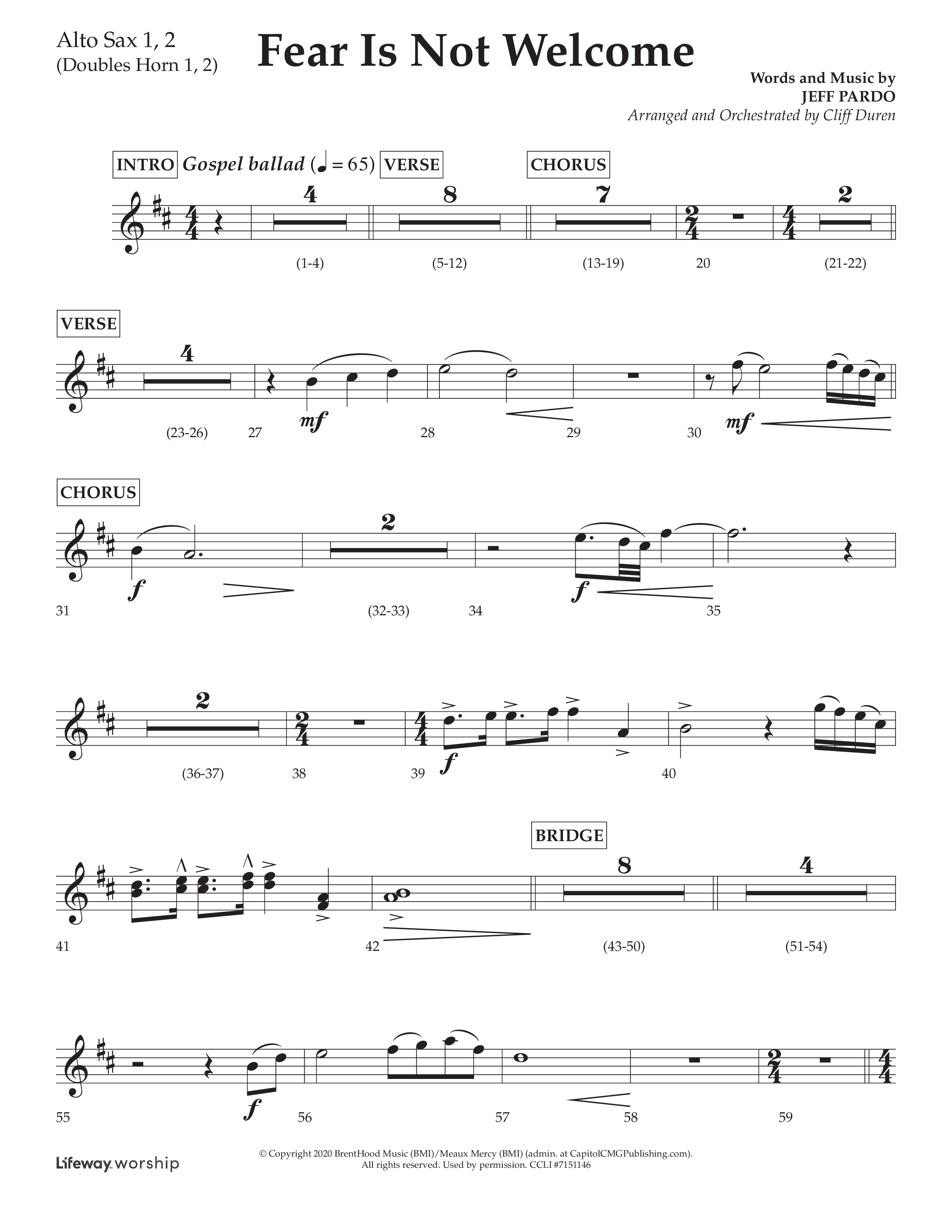 Fear Is Not Welcome (Choral Anthem SATB) Alto Sax Sheet Music PDF ...