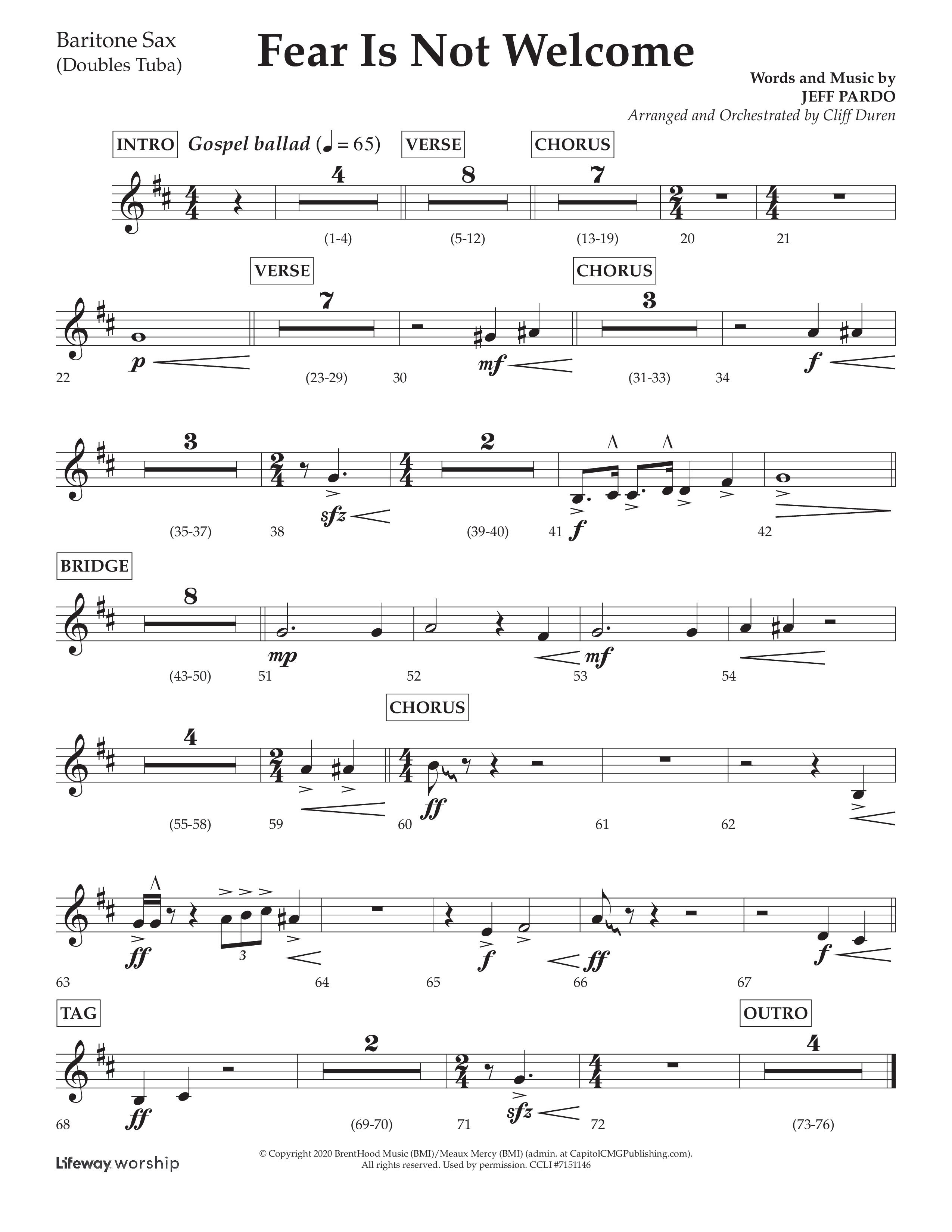 Fear Is Not Welcome (Choral Anthem SATB) Bari Sax Sheet Music PDF ...
