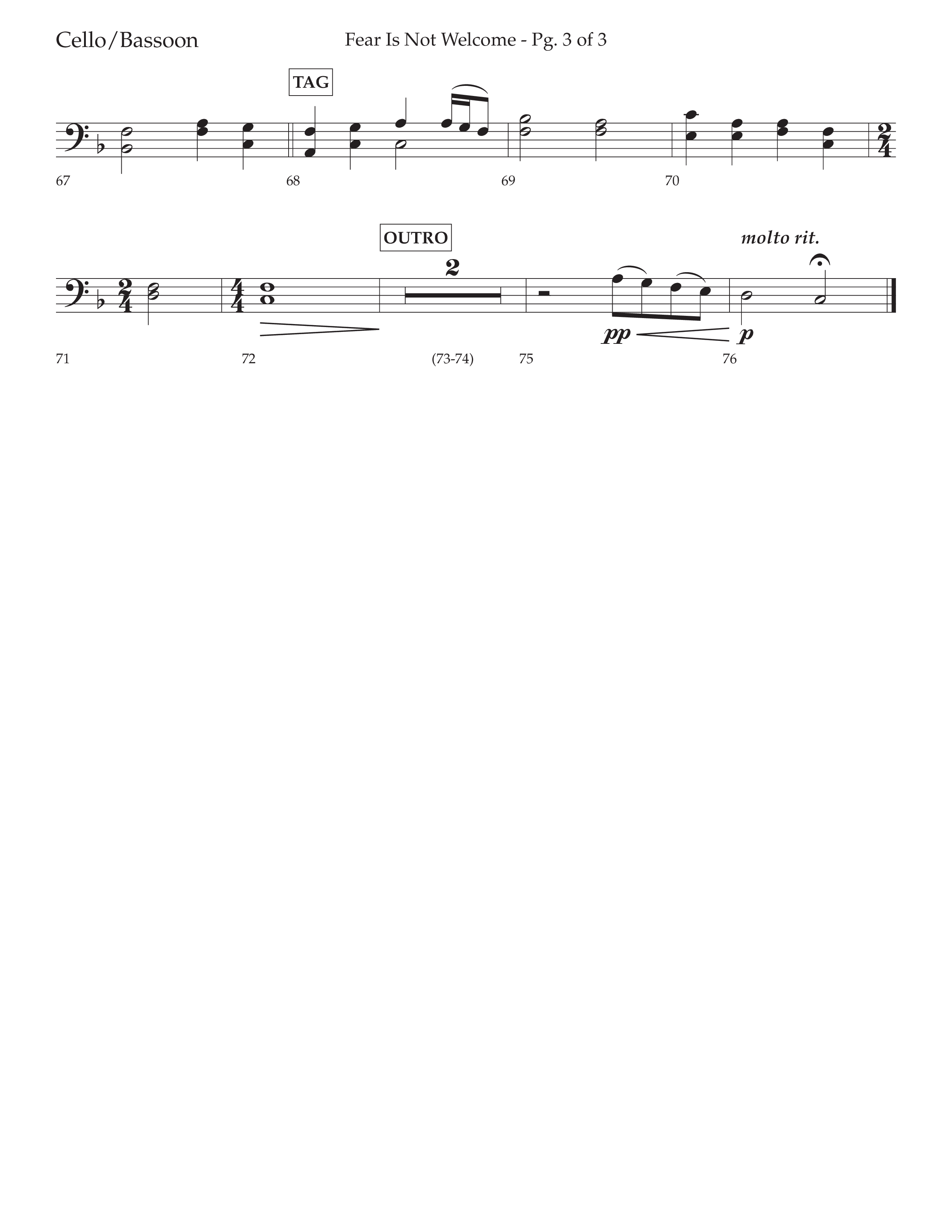 Fear Is Not Welcome (Choral Anthem SATB) Cello Sheet Music PDF (Lifeway ...