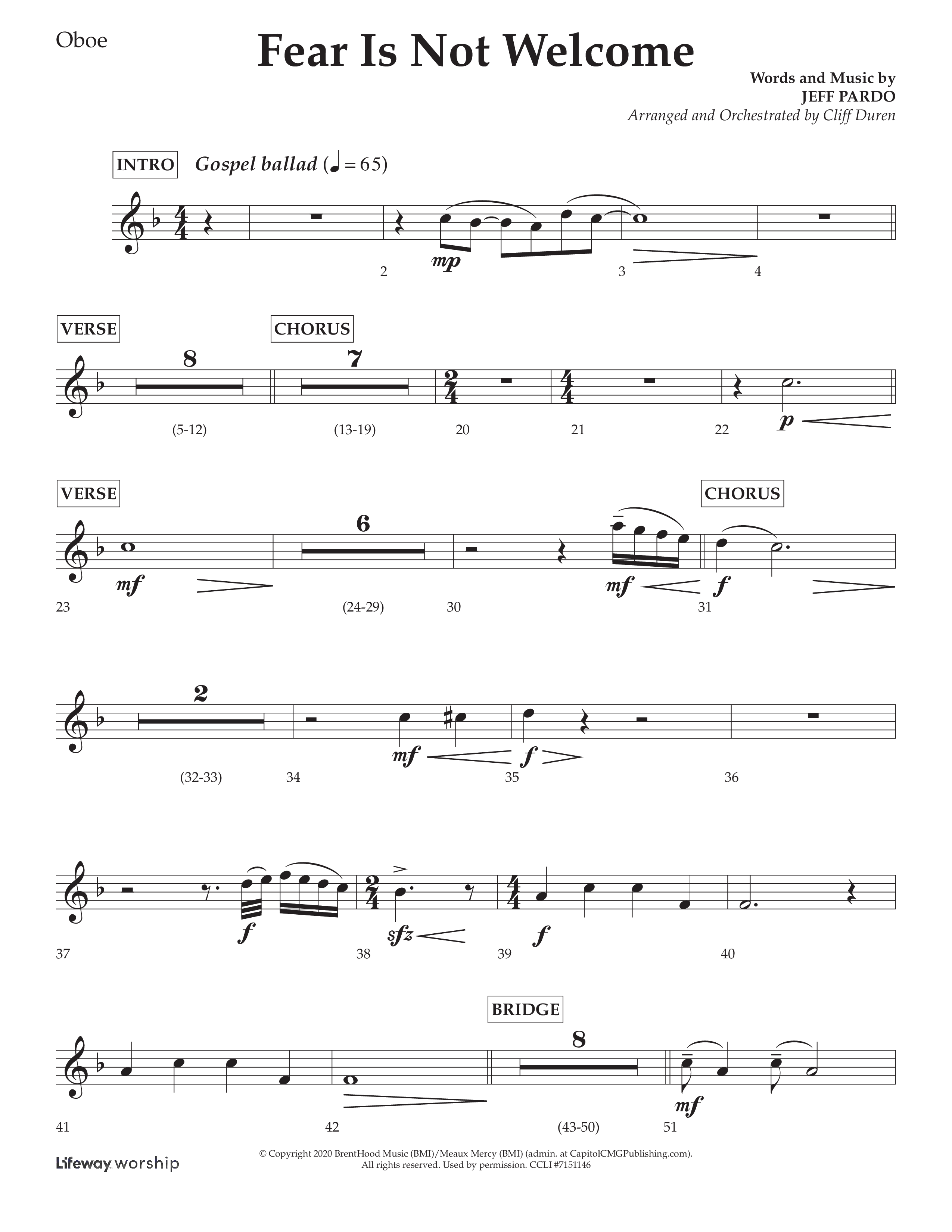 Fear Is Not Welcome (Choral Anthem SATB) Oboe Sheet Music PDF (Lifeway ...