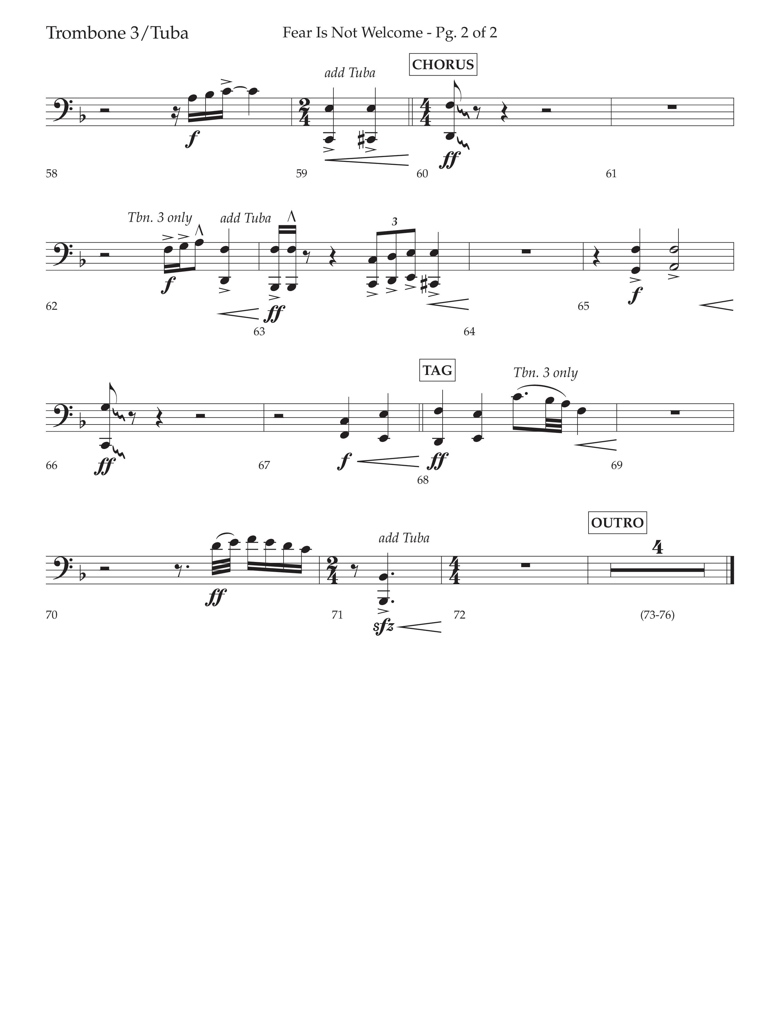 Fear Is Not Welcome (Choral Anthem SATB) Trombone/Tuba Sheet Music PDF ...