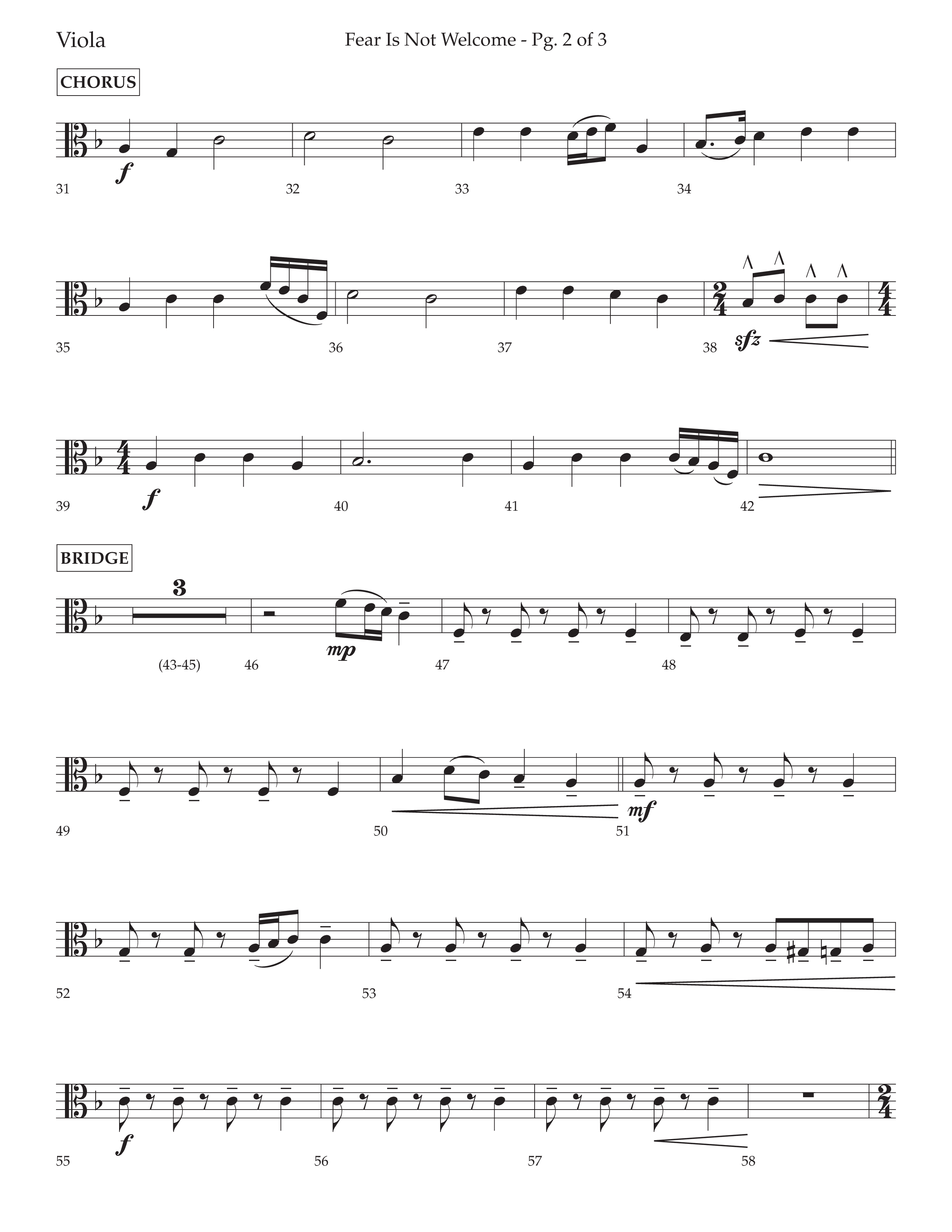 Fear Is Not Welcome (Choral Anthem SATB) Viola Sheet Music PDF (Lifeway ...