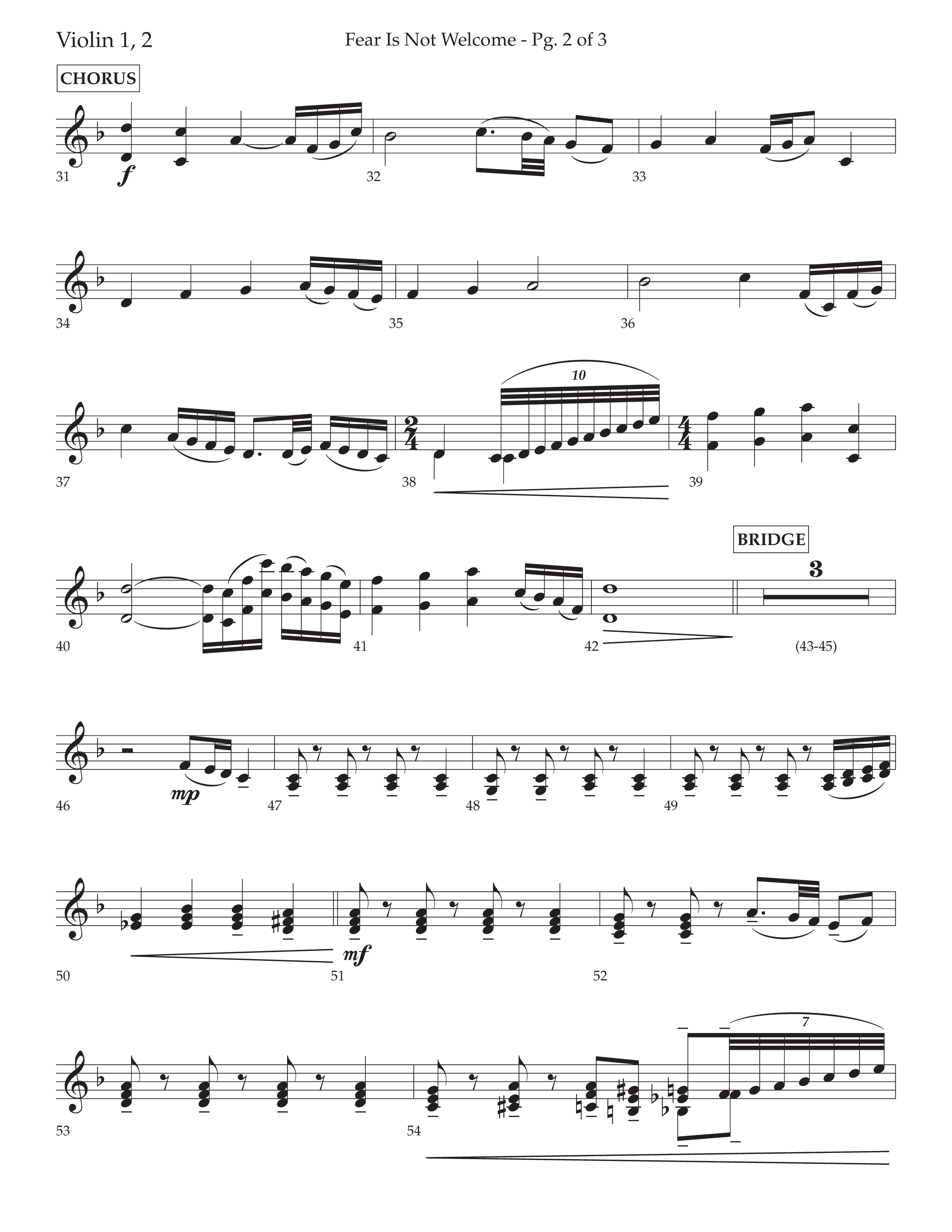 Fear Is Not Welcome (Choral Anthem SATB) Violin Sheet Music PDF ...
