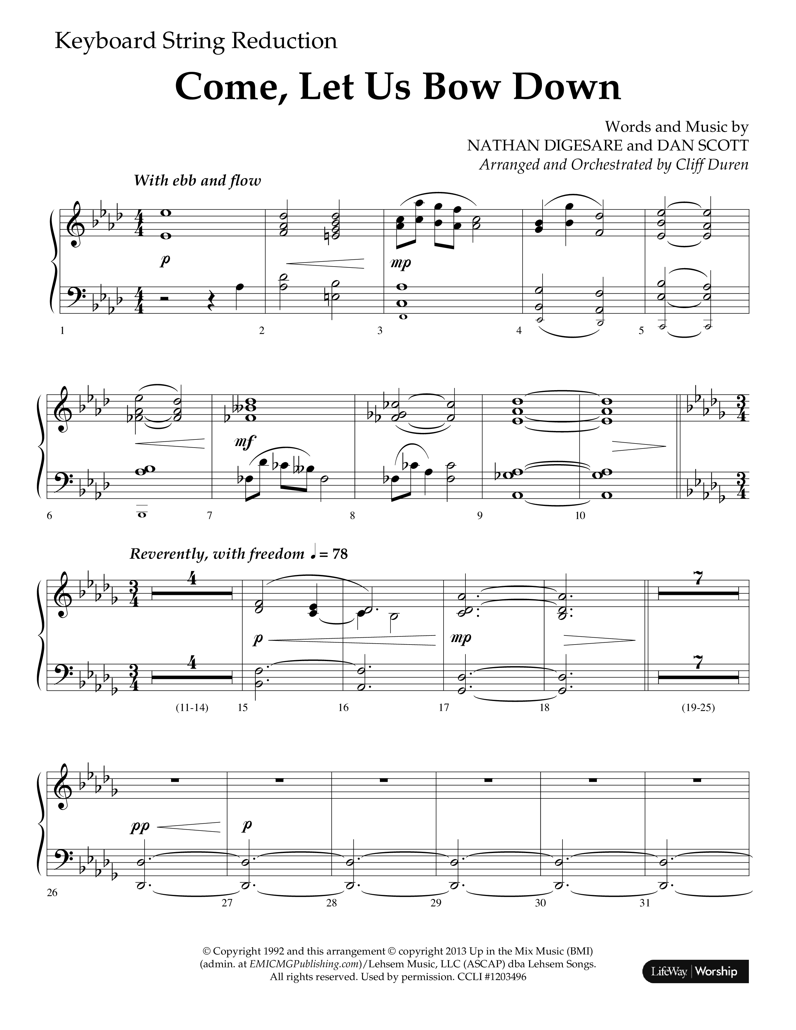 Come Let Us Bow Down (Choral Anthem SATB) String Reduction Sheet Music PDF (Lifeway Choral / Arr ...