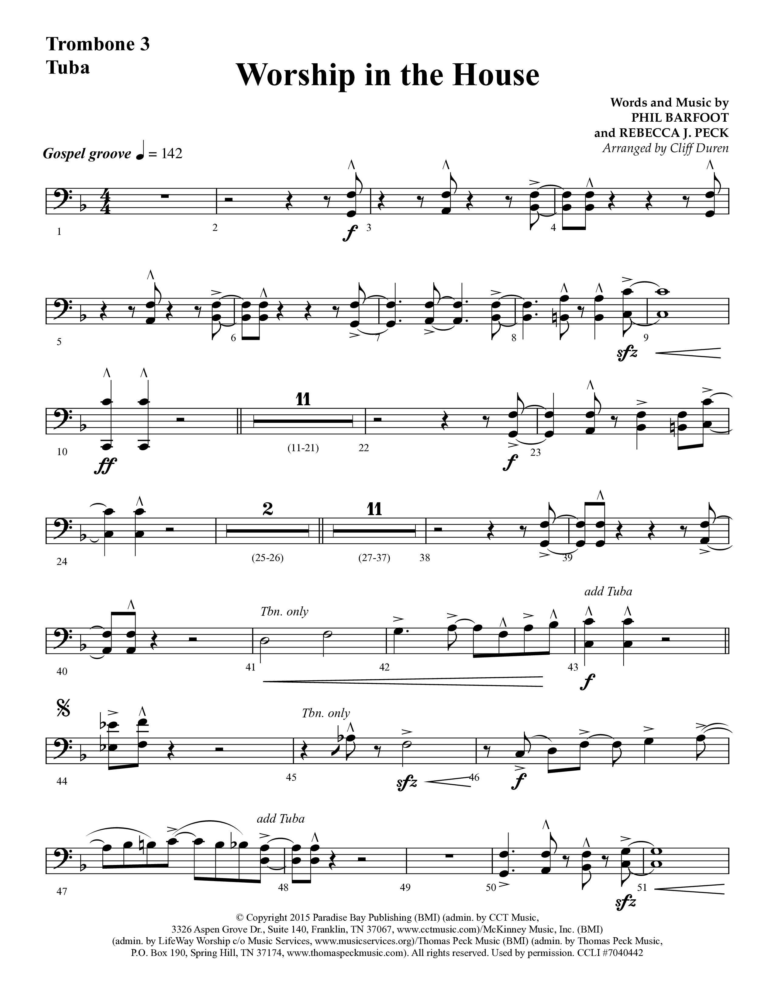 Worship In The House Choral Anthem Satb Trombone Tuba Sheet Music Pdf