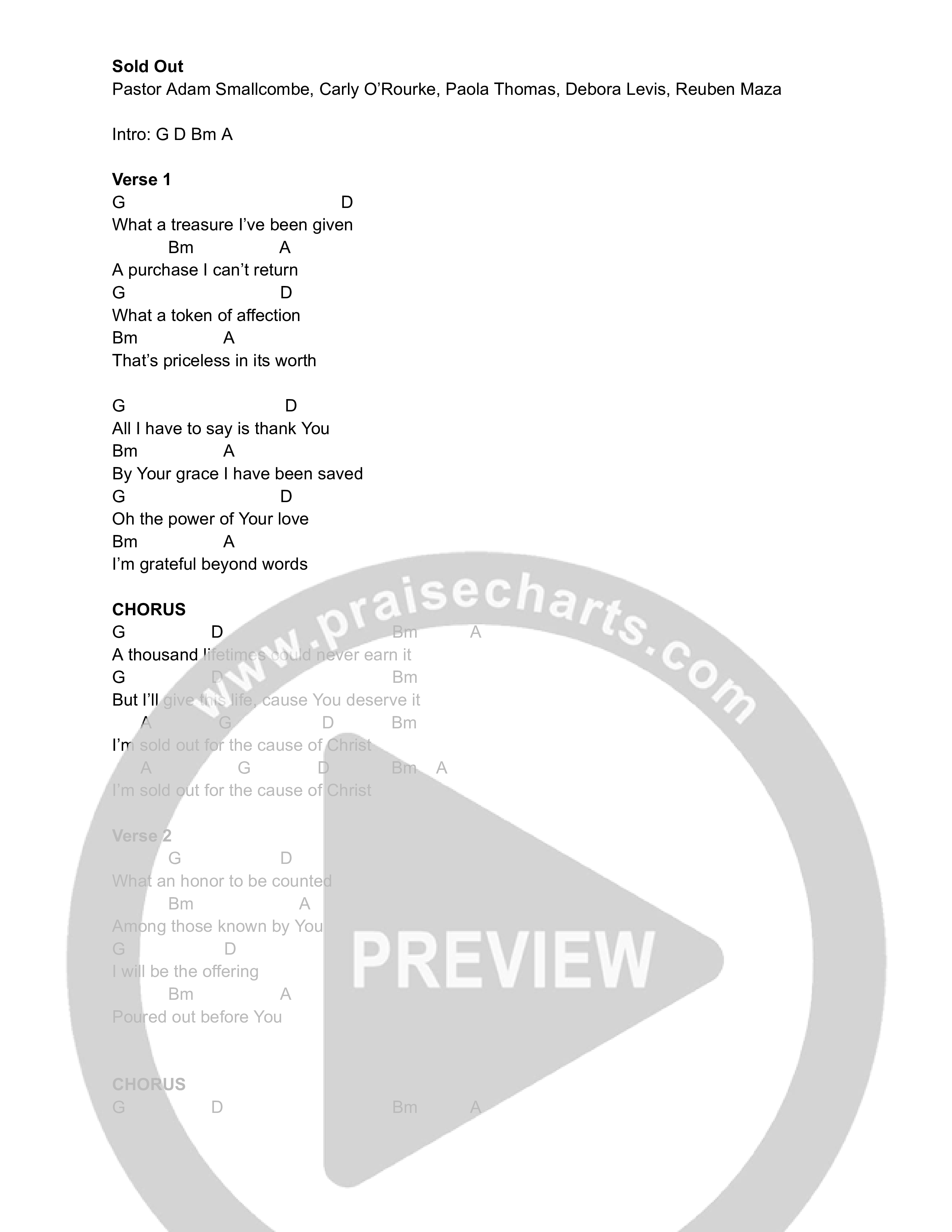 Sold Out (Live) Chords PDF (Vive Worship) - PraiseCharts