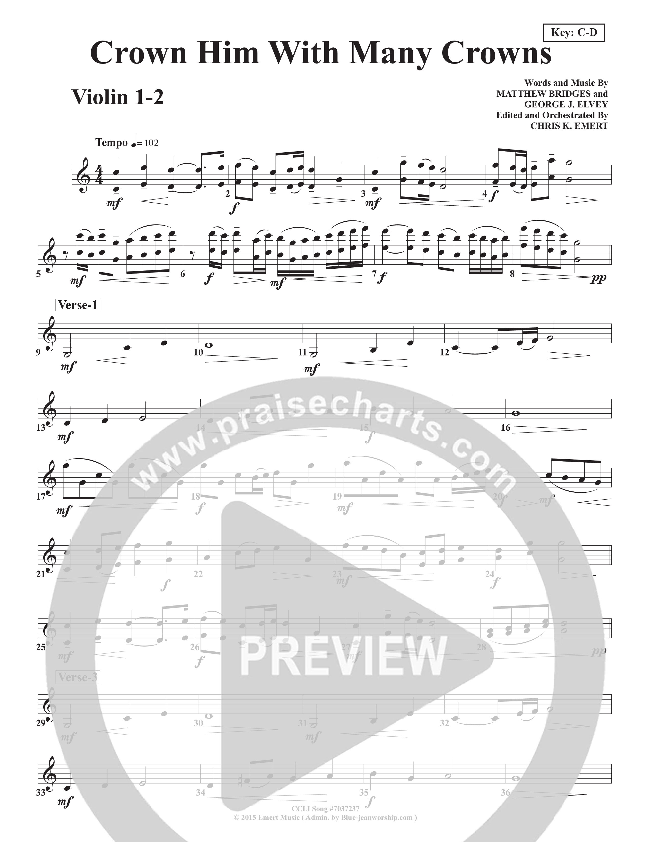 Crown Him With Many Crowns Violin Sheet Music PDF (Chris Emert) - PraiseCharts