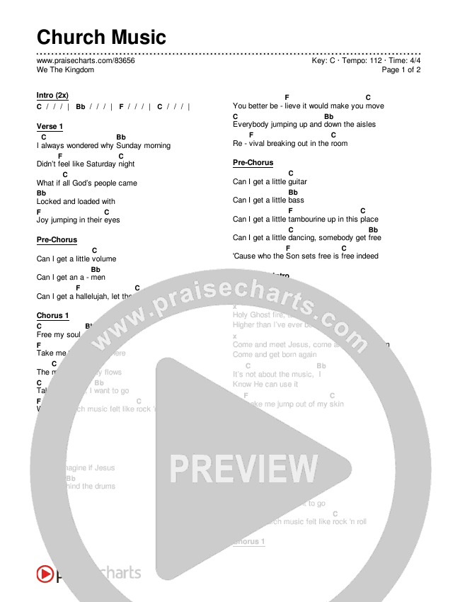 Church Music Chords PDF (We The Kingdom) - PraiseCharts