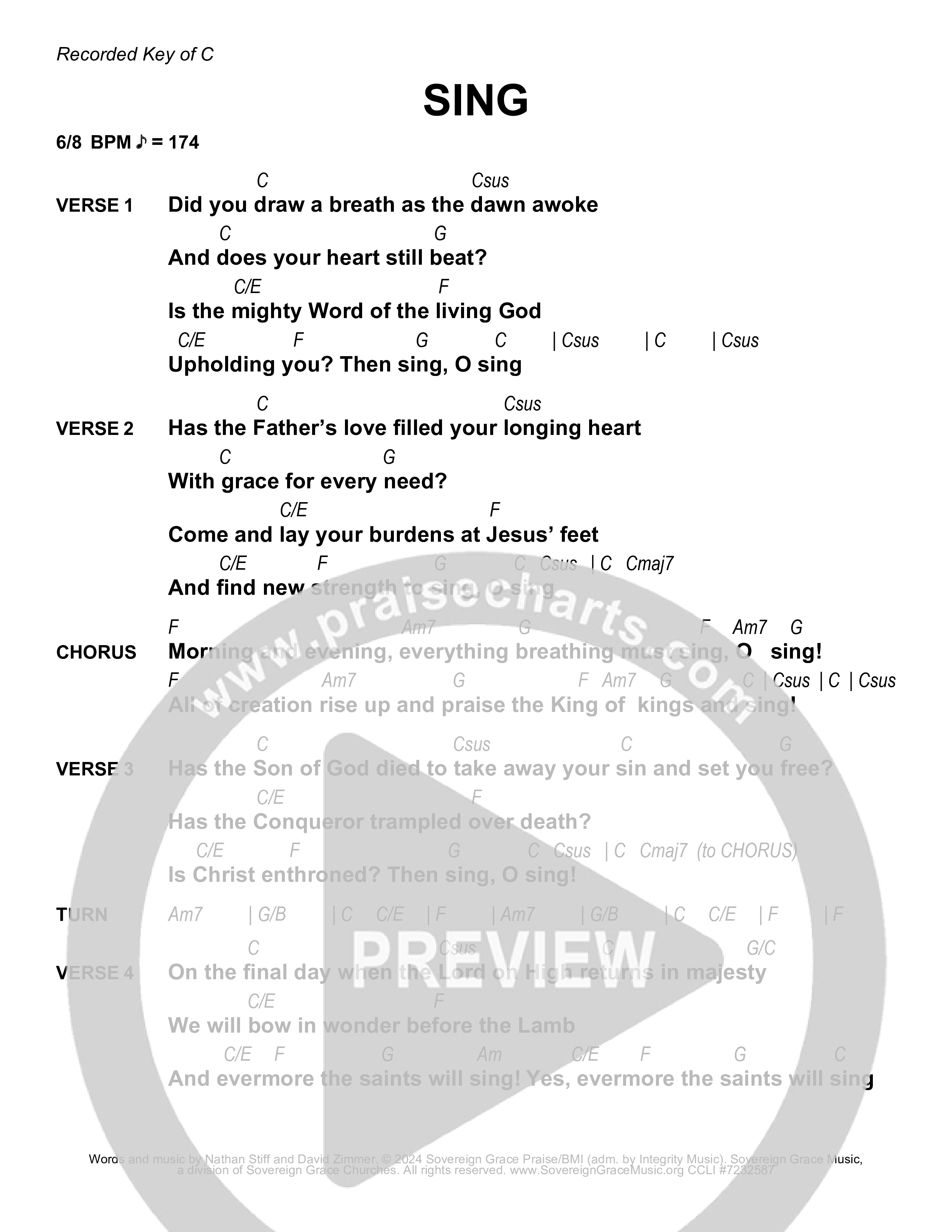 Sing (Live) Chords PDF (Sovereign Grace) - PraiseCharts