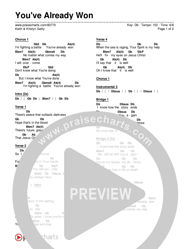 You've Already Won Chords PDF (Keith & Kristyn Getty) - PraiseCharts
