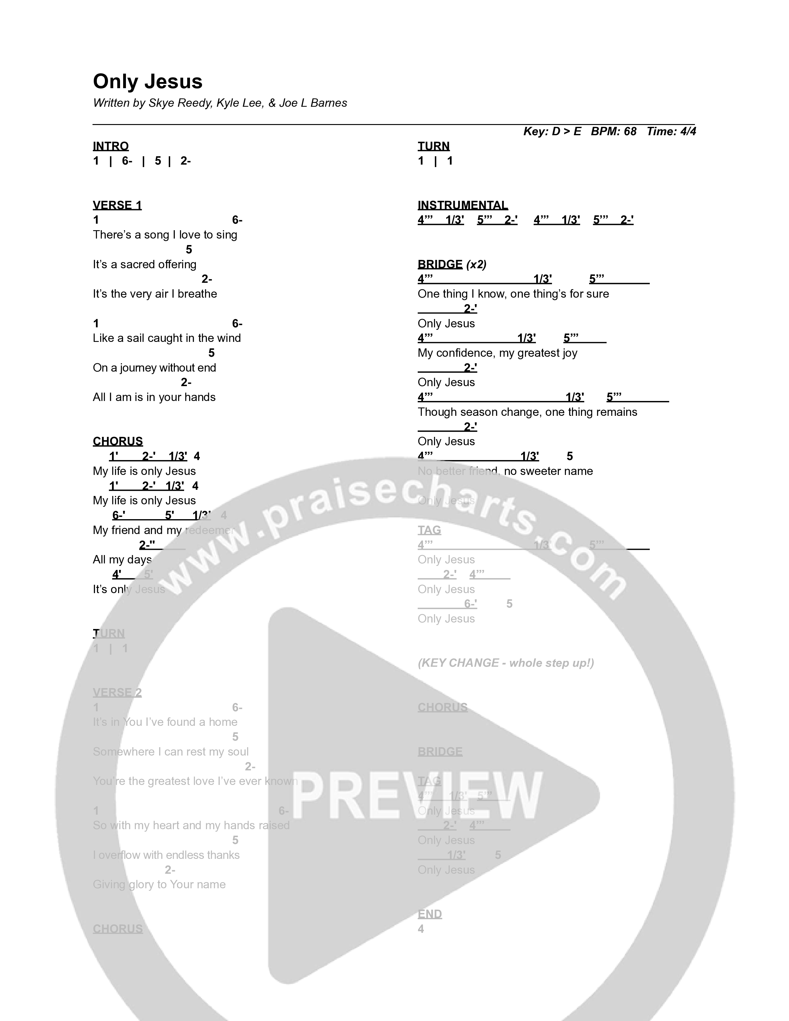 Only Jesus Chords PDF (Skye Reedy) - PraiseCharts