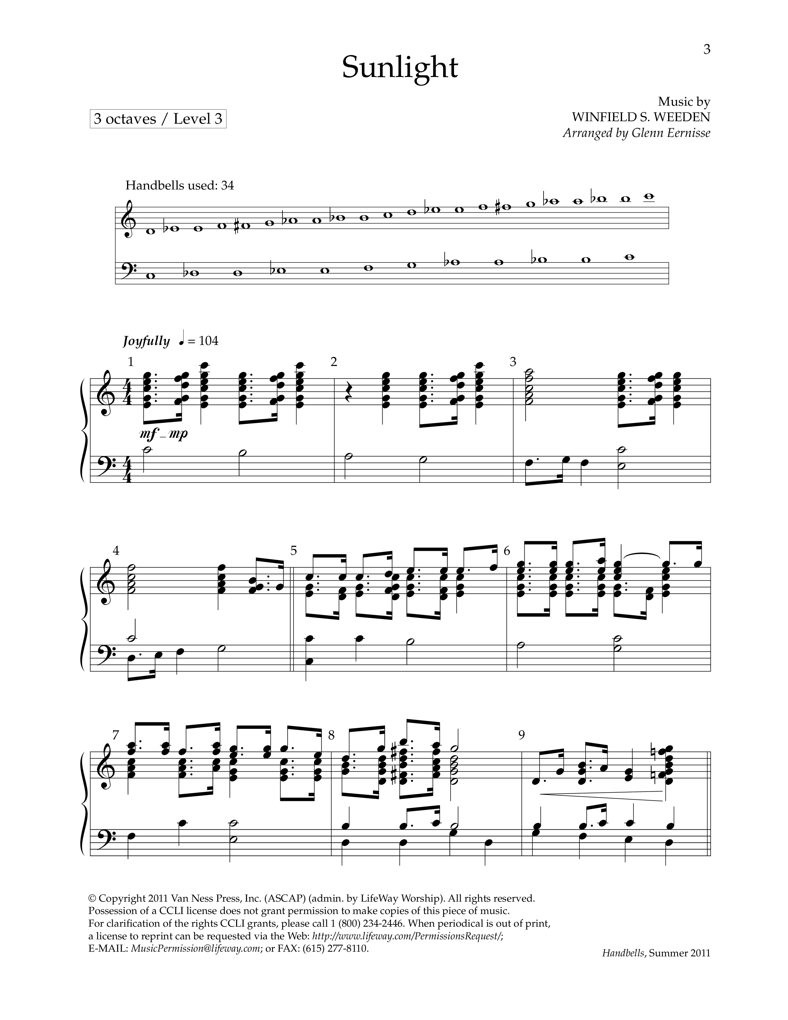 Sunlight (Handbells) Sheet Music PDF (Lifeway Worship / Arr. Glenn ...