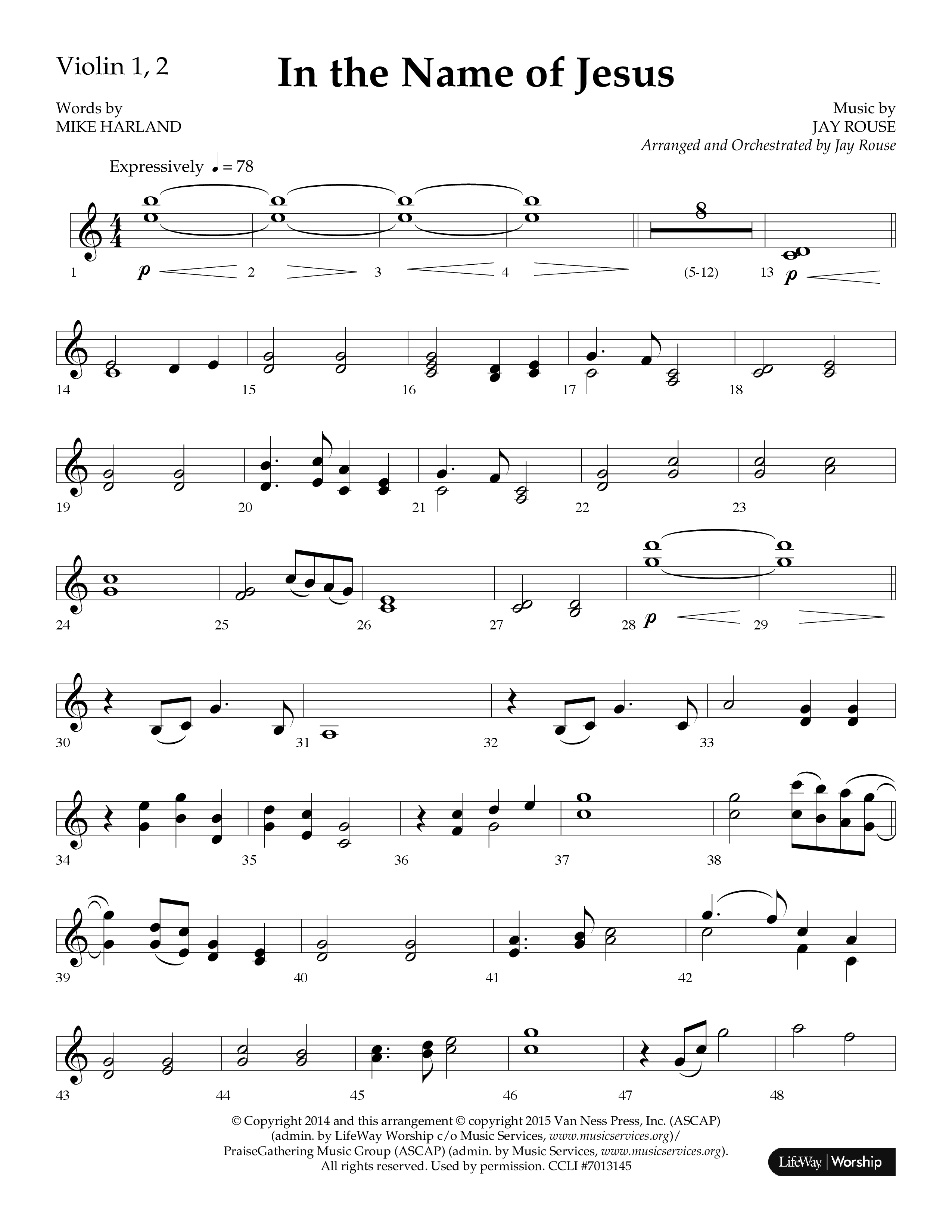 In The Name Of Jesus (Choral Anthem SATB) Violin Sheet Music PDF (Lifeway Choral / Arr. Jay ...
