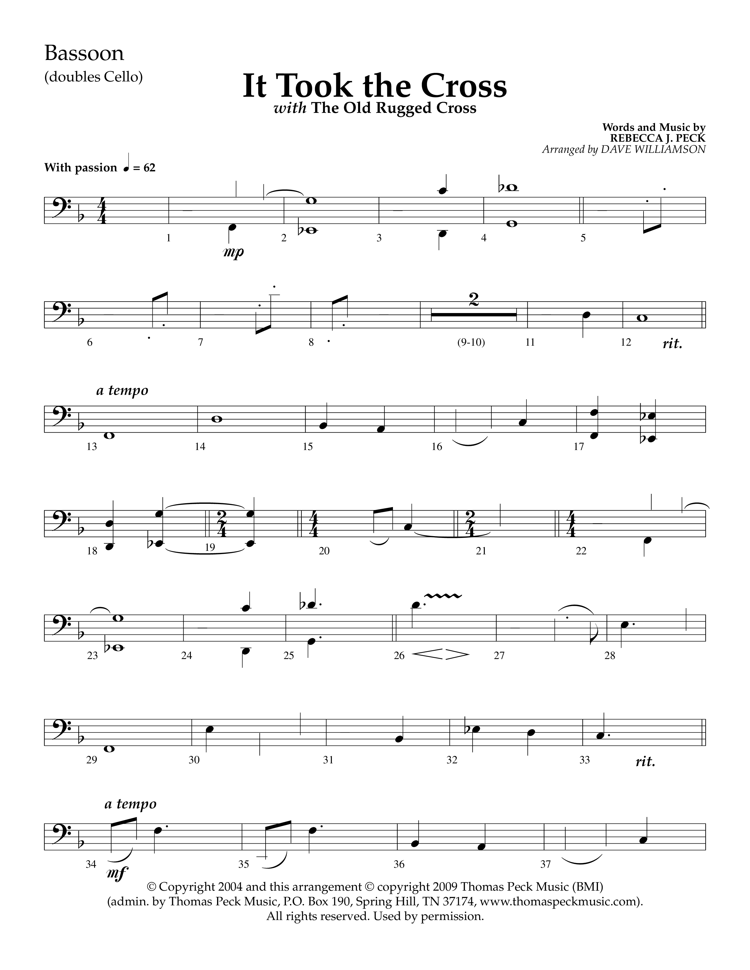 It Took The Cross (with The Old Rugged Cross) (Choral Anthem SATB) Bassoon Sheet Music PDF ...