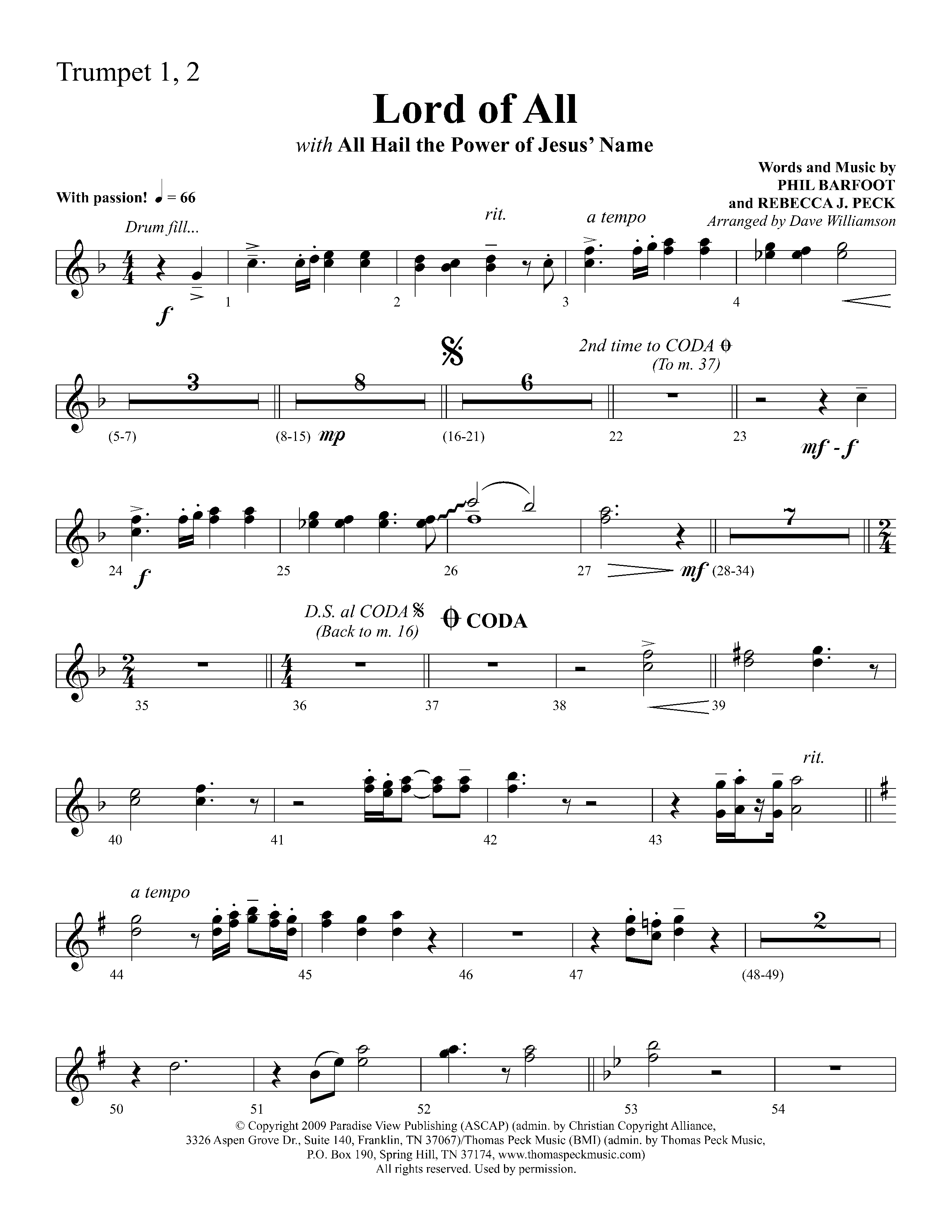 Lord Of All (with All Hail The Power Of Jesus Name) (Choral Anthem SATB) (Lifeway Choral / Arr ...